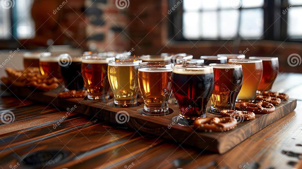Beer Flight Sampler on a Bar Counter. Stock Image - Image of indulgence ...