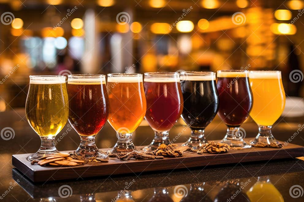 Beer Flight Sampler with Various Craft Brews Stock Illustration ...