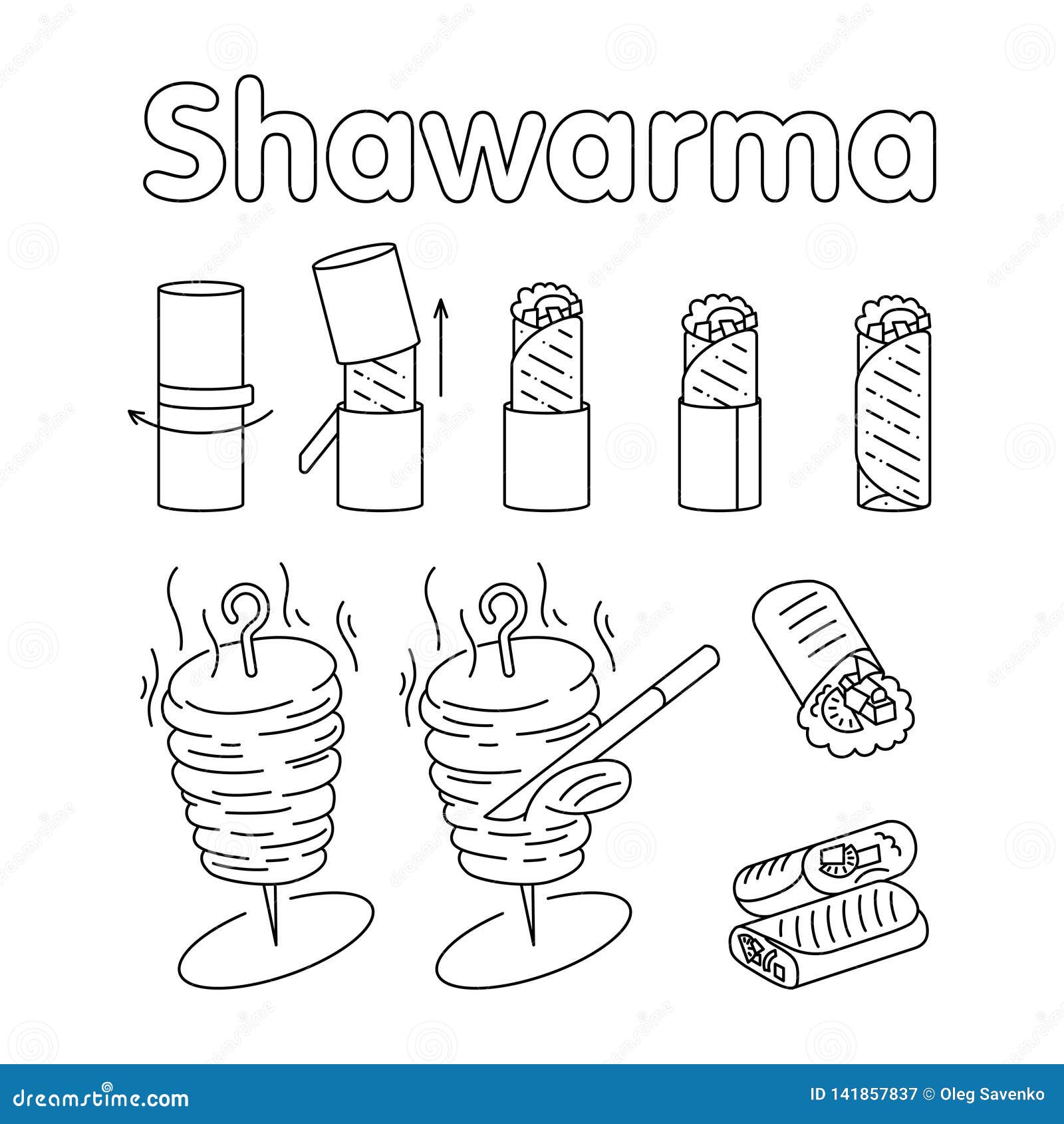 Shawarma Icon Set. Vector Illustration. Stock Vector - Illustration of ...