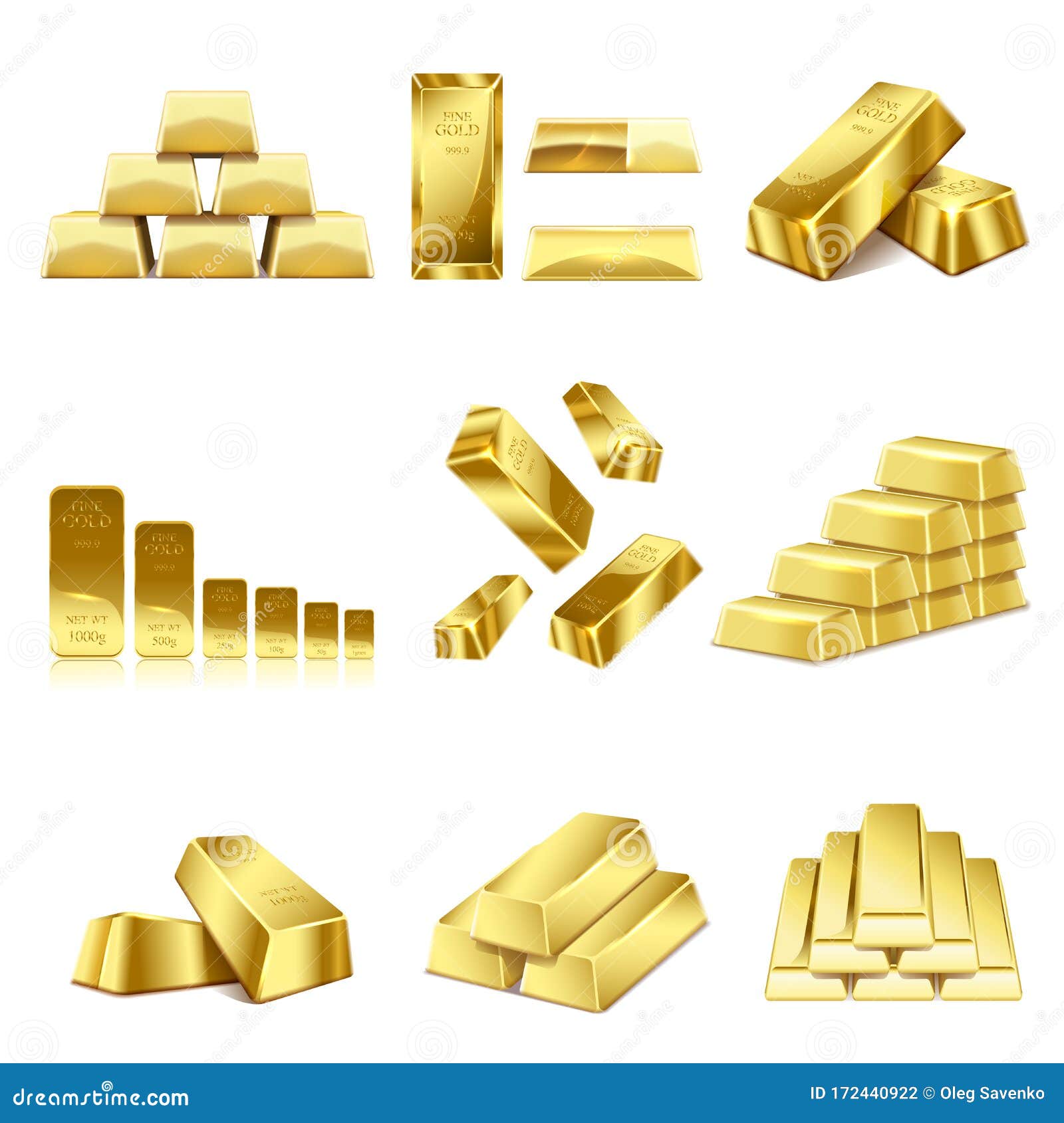 Set of Gold Bars Icon. Financial Concept. Vector Illustration. Shine ...