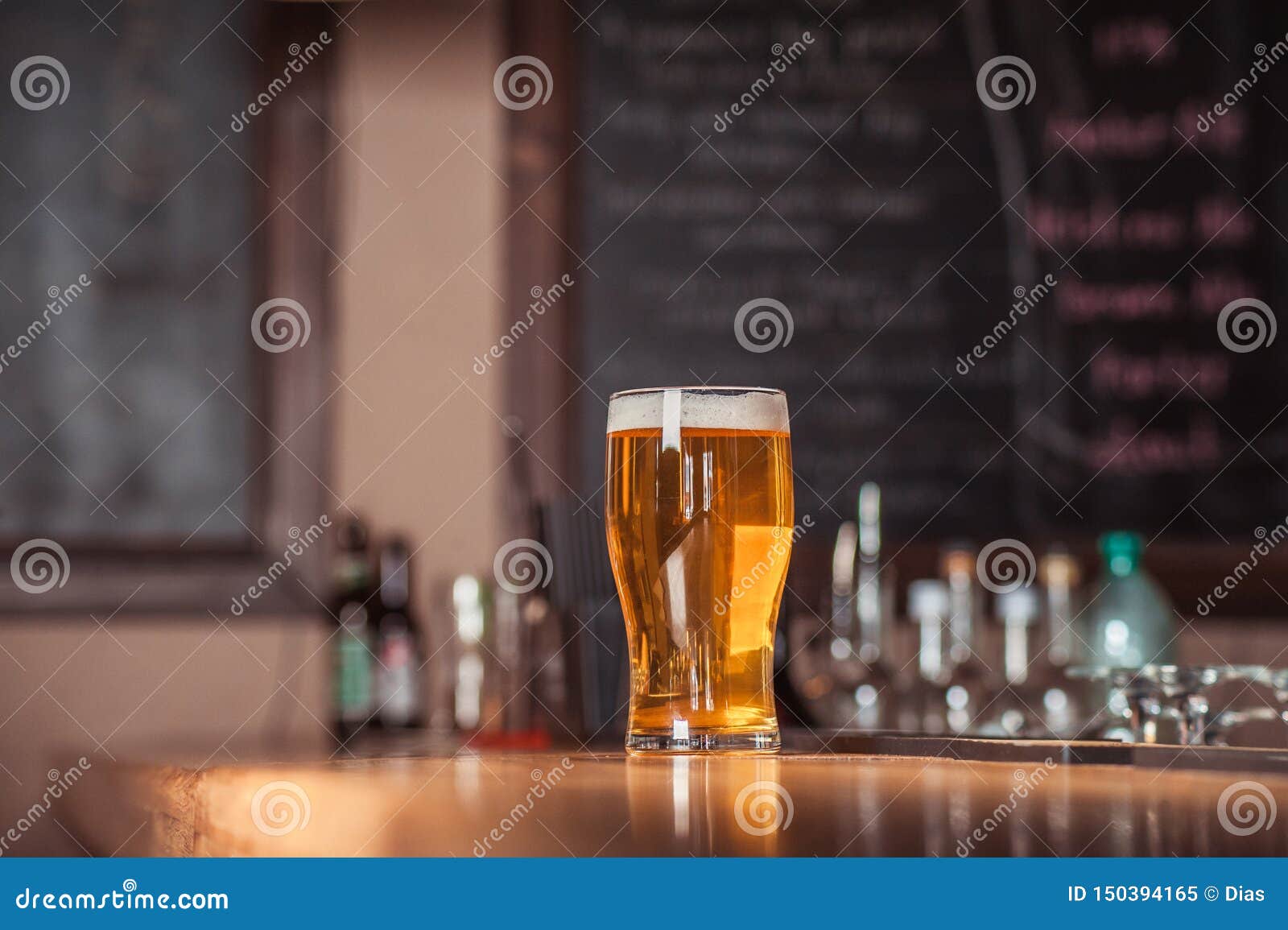 Beer Glass on the Bar Counter Stock Image - Image of yellow, cold ...