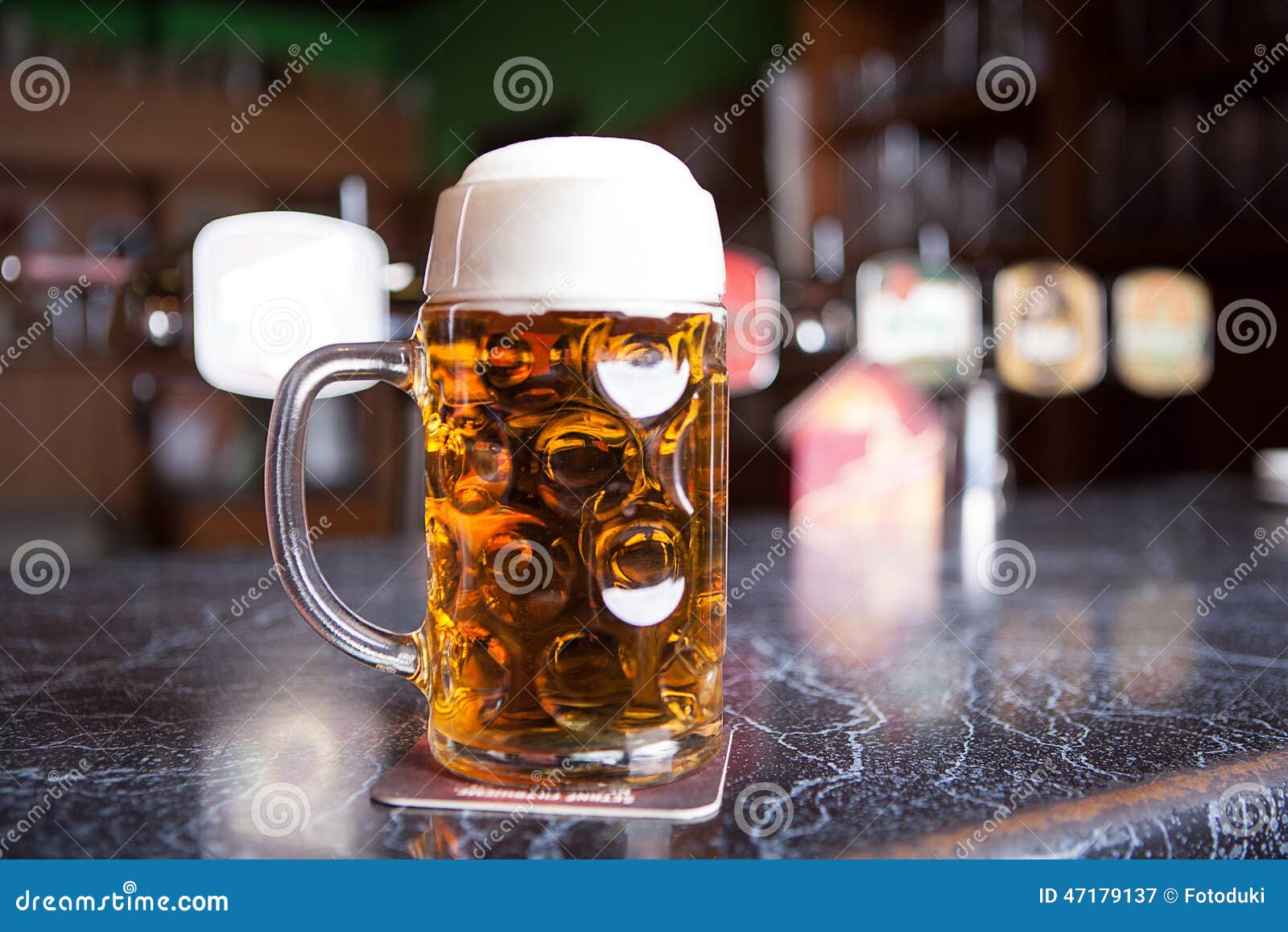 Beer Glass on a Bar Table. Closeup Stock Image - Image of desk, foam ...