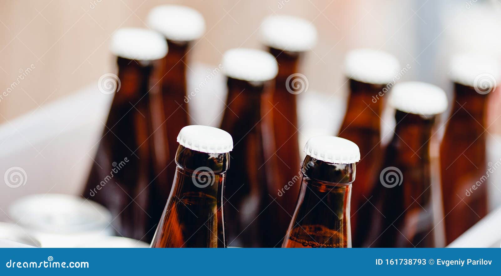 Beer in Glass Bottles and Jars is Kept for Party Stock Image - Image of ...