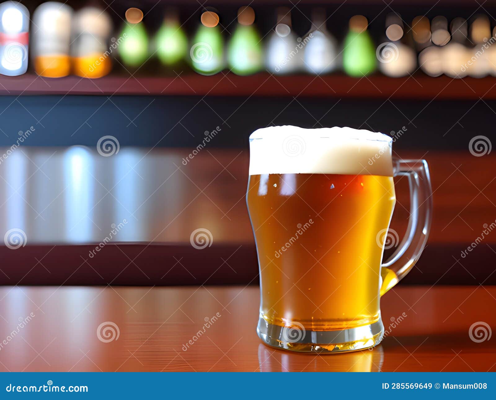 Beer Glass and Foam, Pub in Background, Blurred Effect of Focus, Ai ...