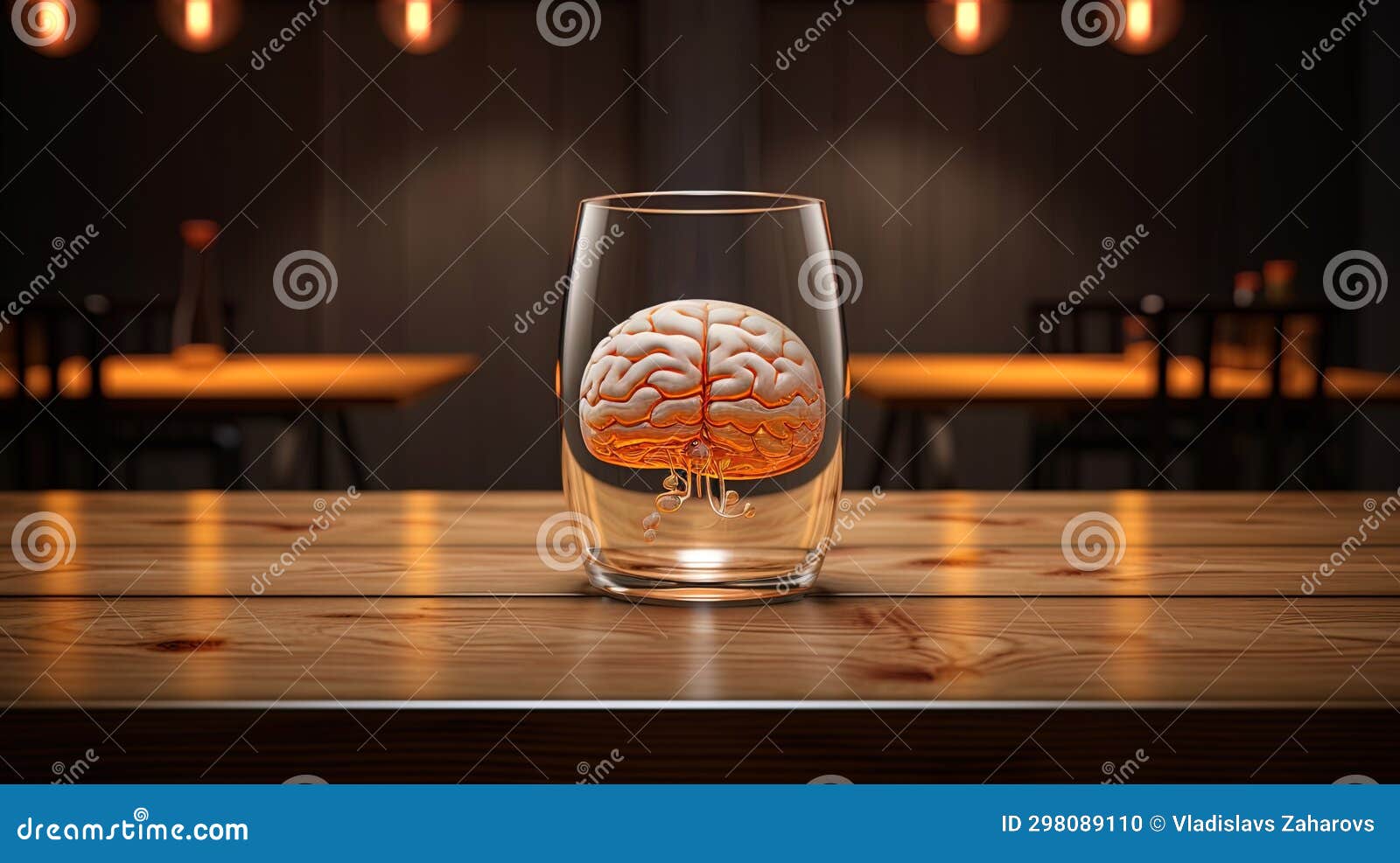 Beer Glass on a Table with Beer, Featuring a Floating Brain Inside ...