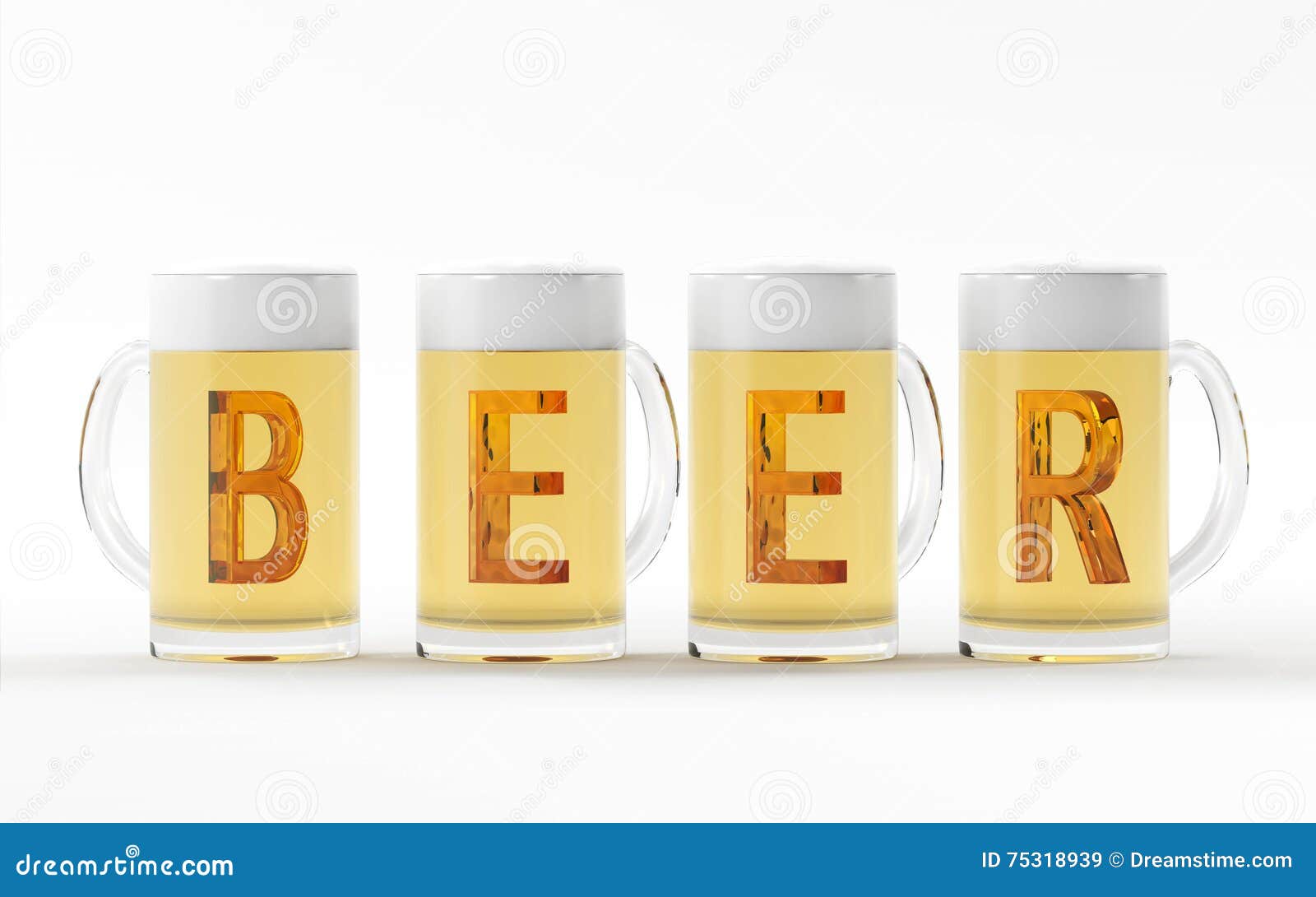 Beer Glasses with Amber Crystal Font 3D Rendering Stock Illustration ...