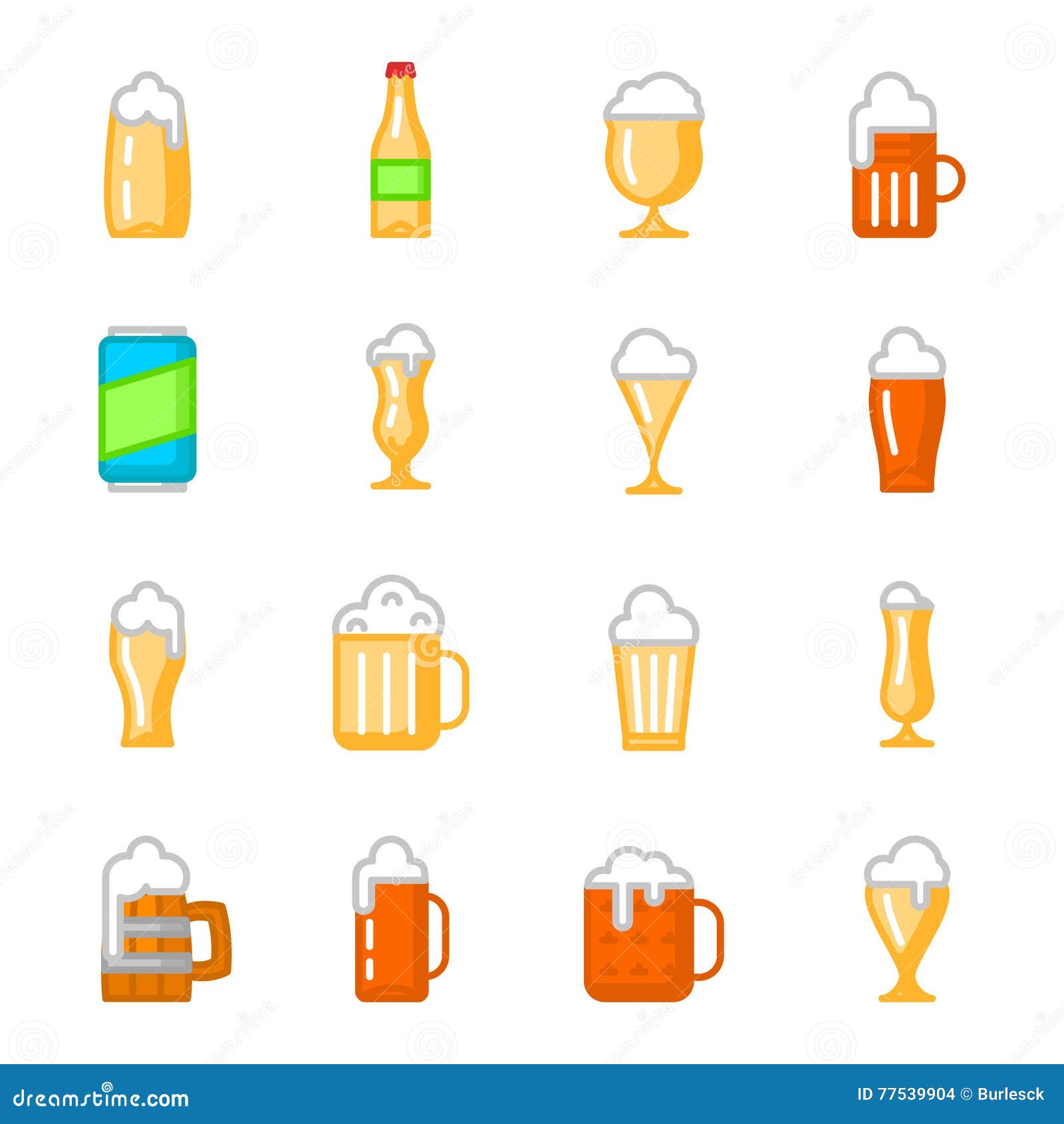 Beer glassware flat icons stock vector. Illustration of drink - 77539904