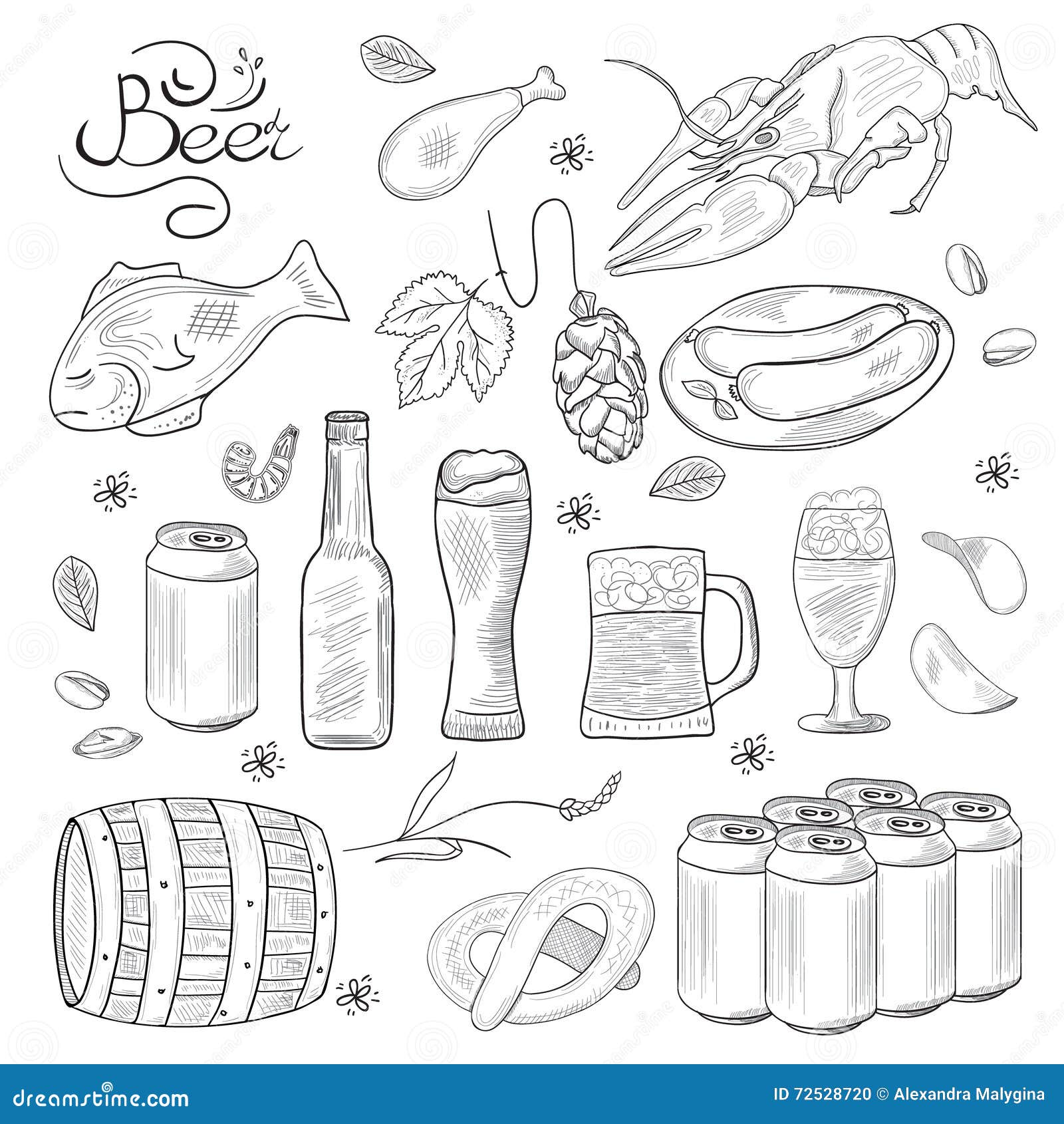 Beer Hand-drawn Doodle Collection Stock Vector - Illustration of ...
