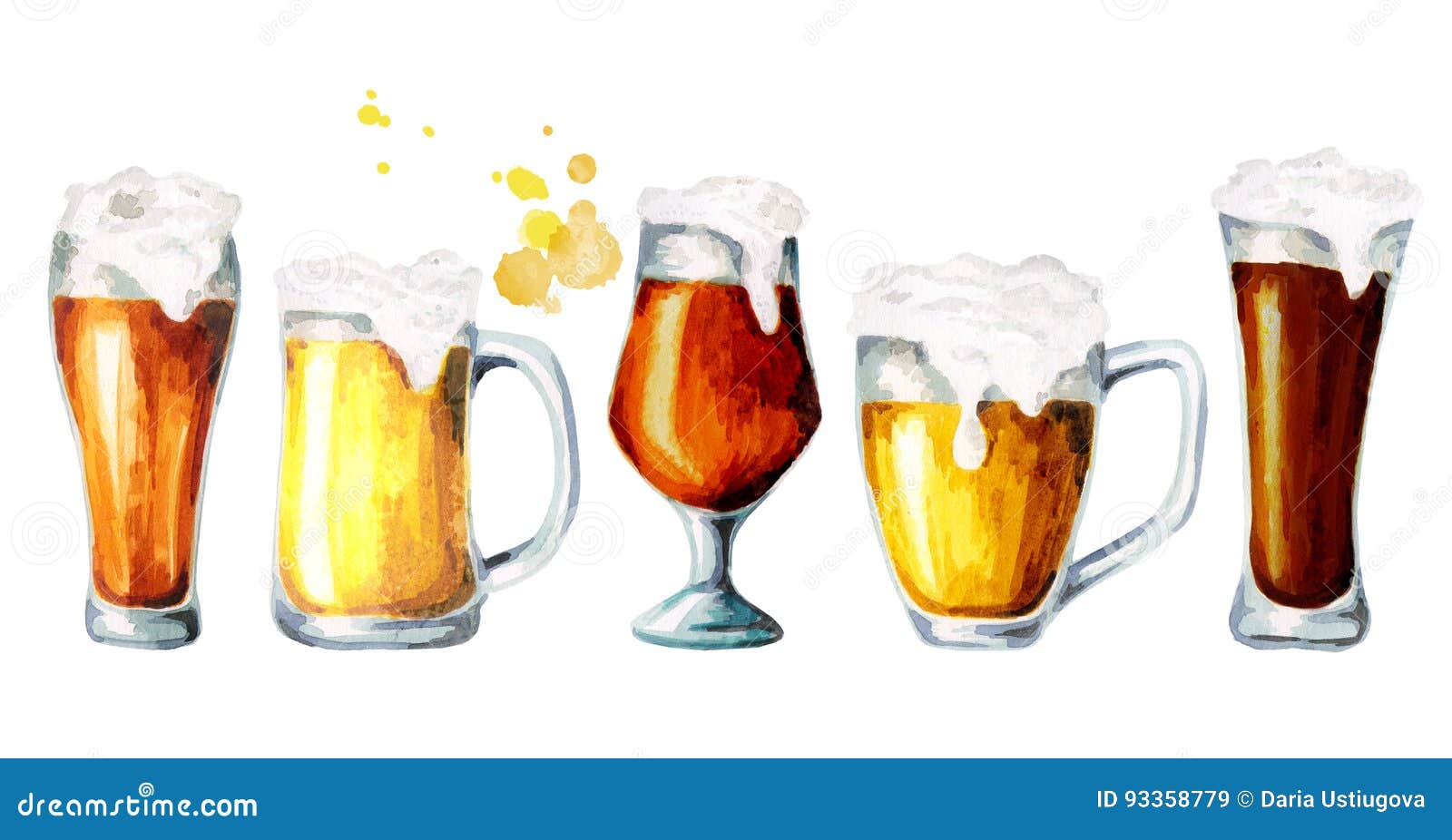 Beer, Hops, Malt Set. Watercolor Stock Illustration - Illustration of ...