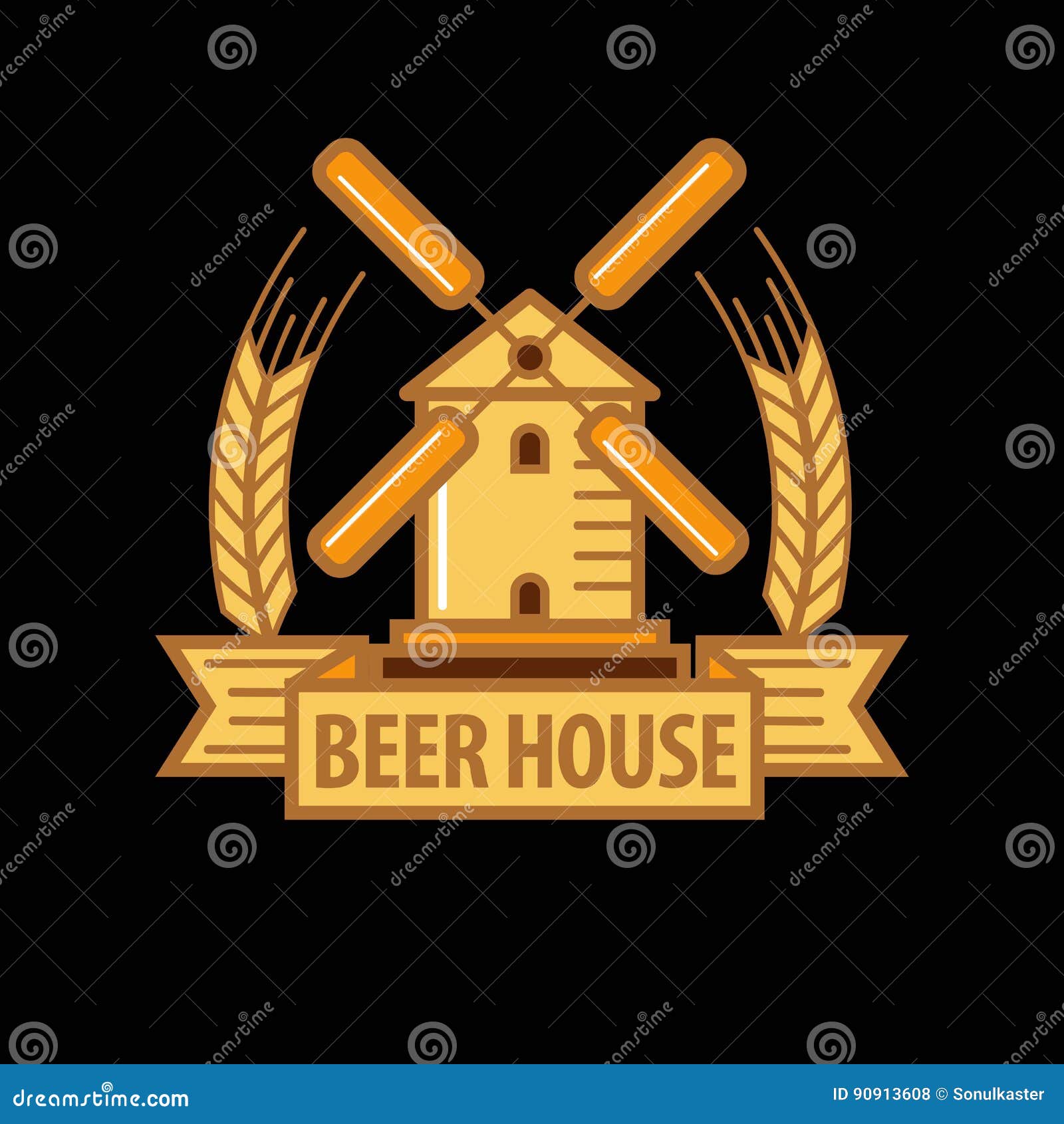 Beer House Logo with Windmill Stock Vector - Illustration of light ...