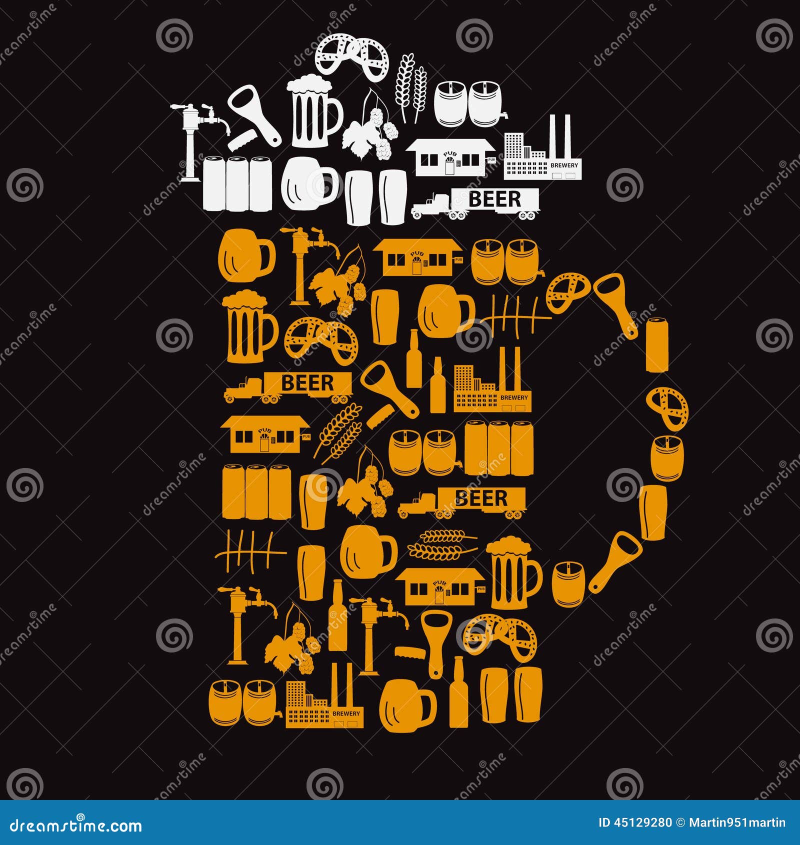 Beer Icons Set: Bottle, Opener, Glass, Tap, Barrel. Symbols And Design ...