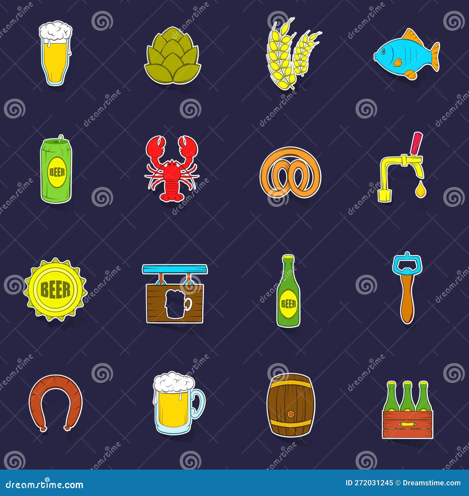 Beer Icons Set Vector Sticker Stock Vector - Illustration of drink ...
