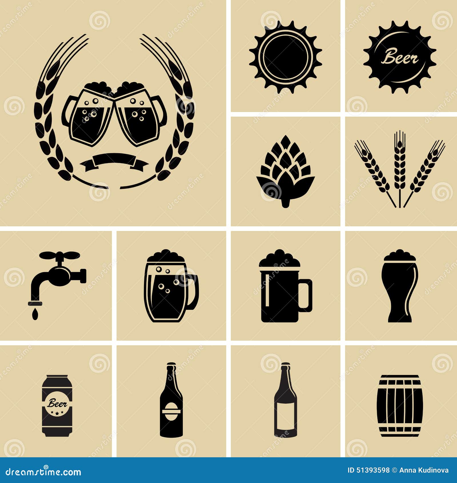 Beer Icons stock vector. Illustration of glass, butter - 51393598