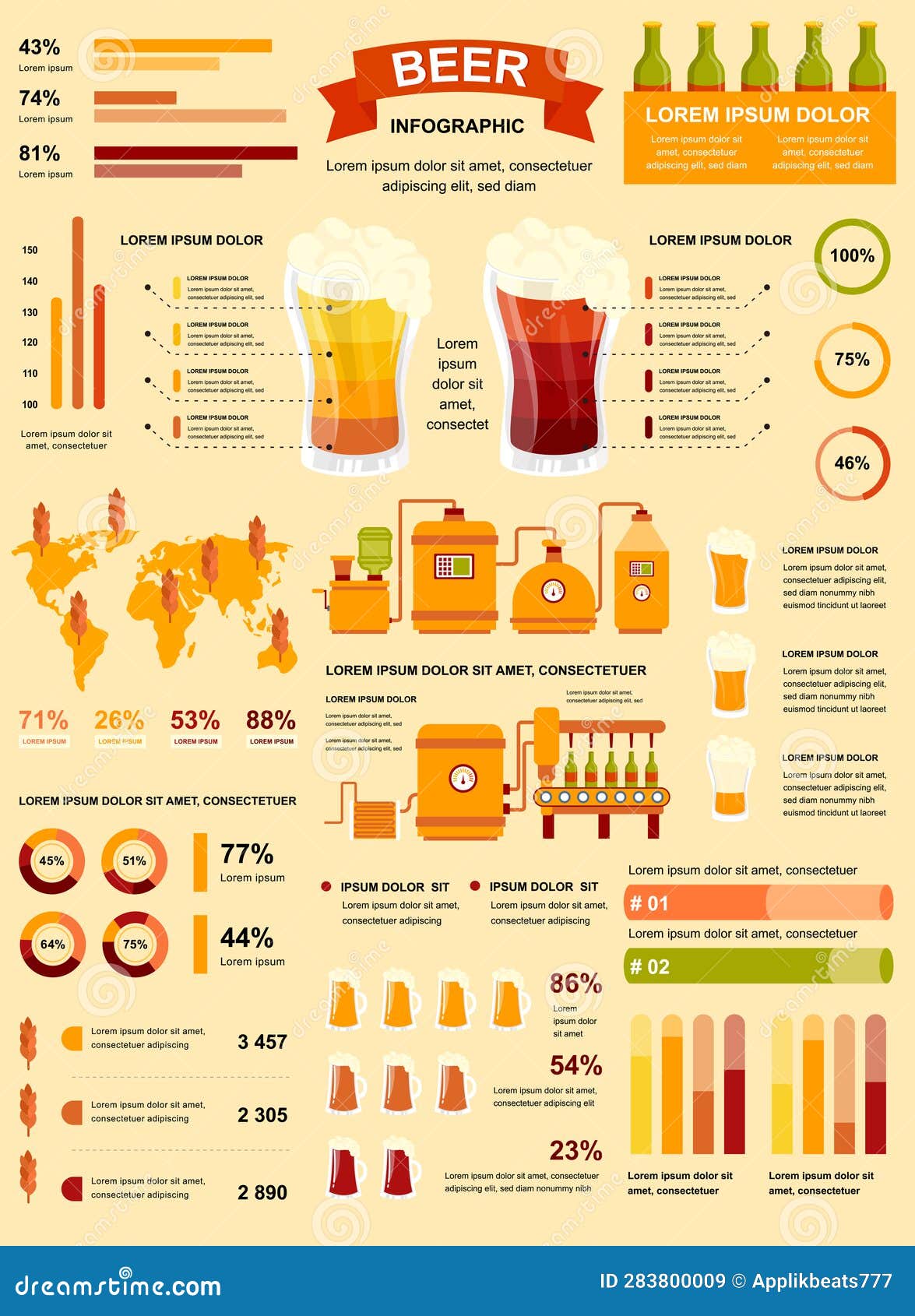 Beer Industry Banner with Infographic Elements. Poster Template with ...