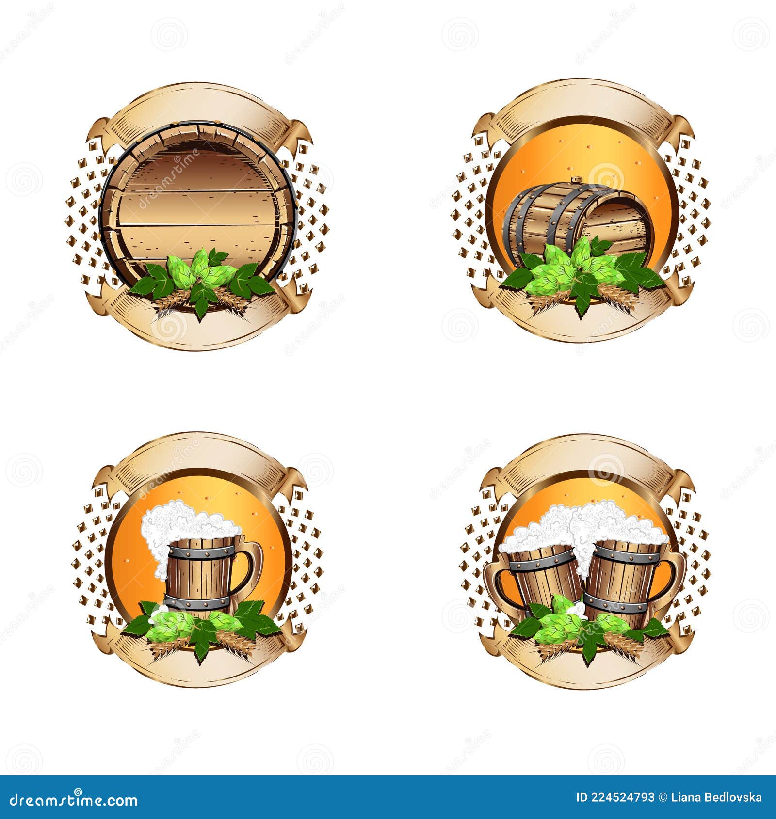 Set of Beer Labels with Vintage Ribbons in Realistic Style Stock Vector ...