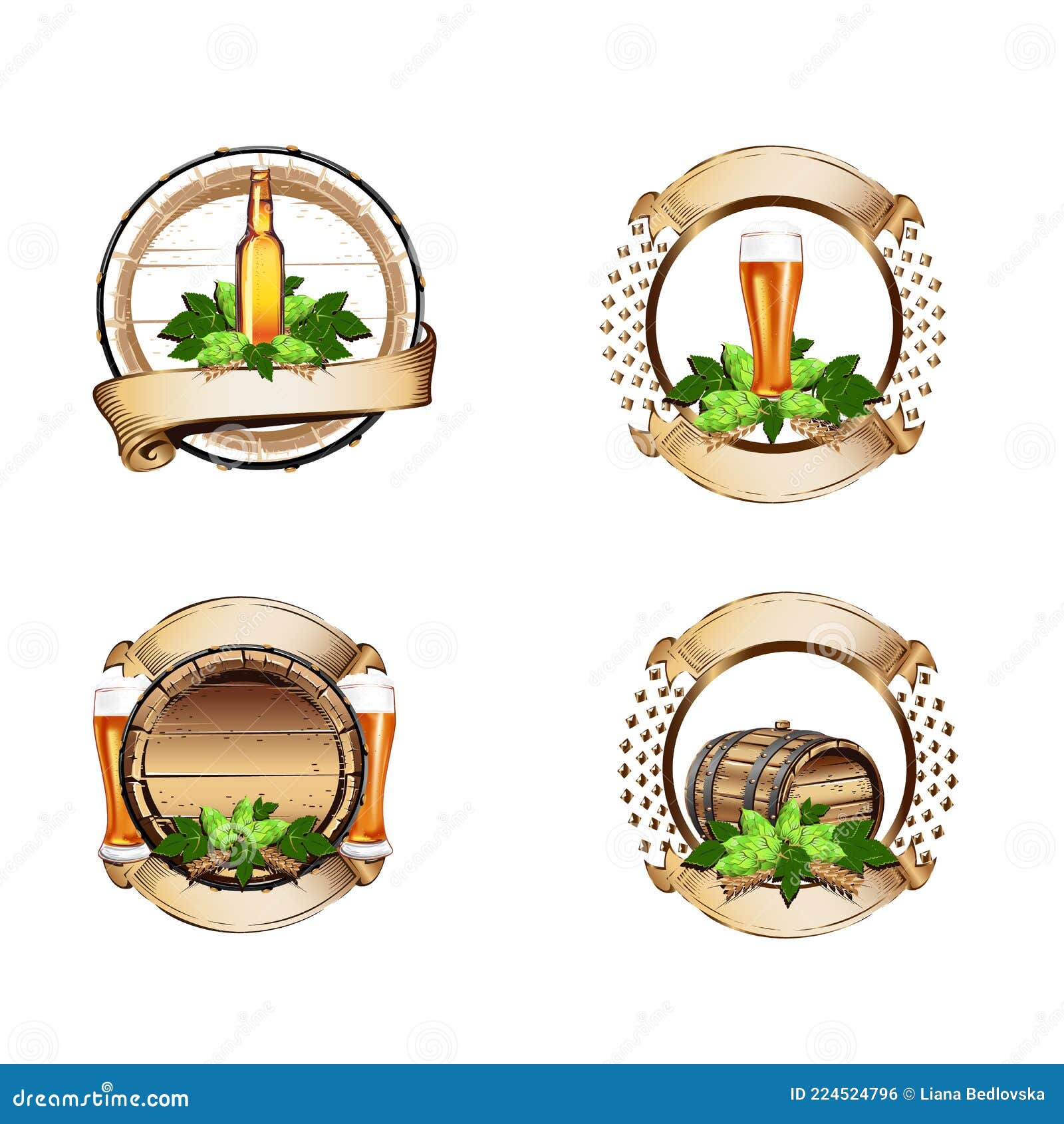 Set of Beer Labels with Vintage Ribbons in Realistic Style Stock Vector ...