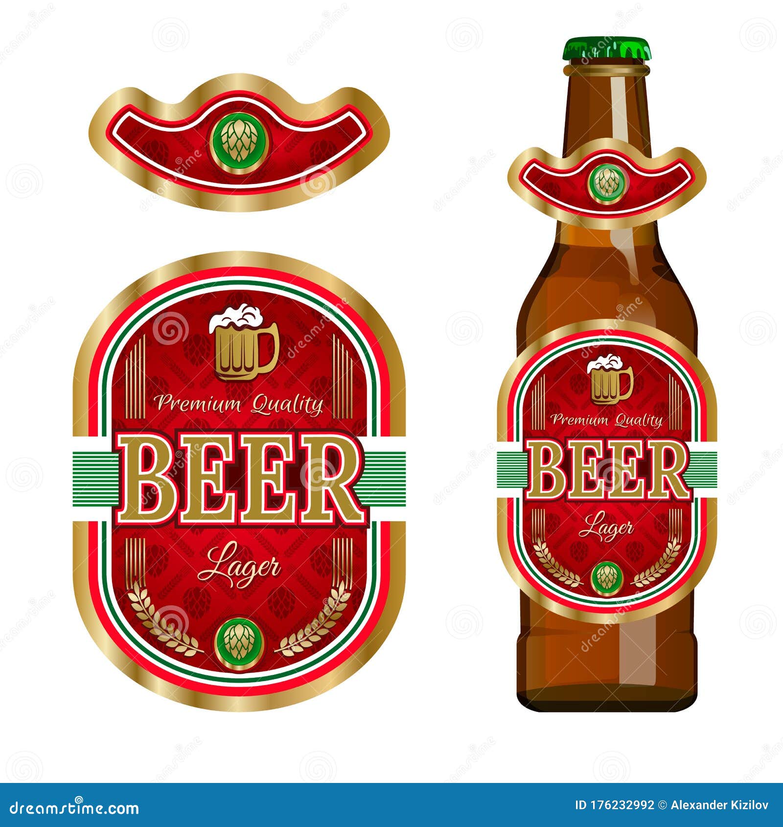 Beer Label Template with Neck Label. Stock Illustration - Illustration ...