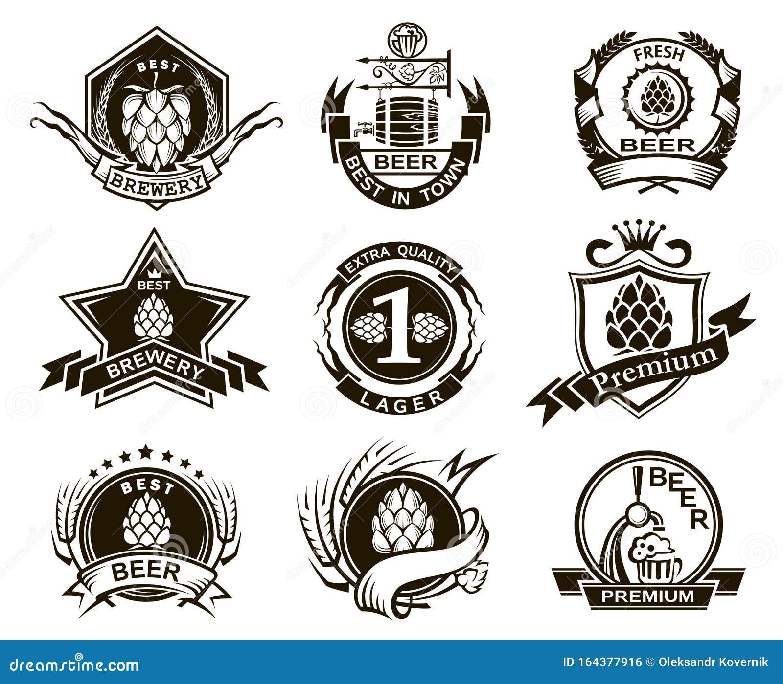 Set Of Beer Labels And Logo. Craft Beer And Microbrewery Flourishes ...
