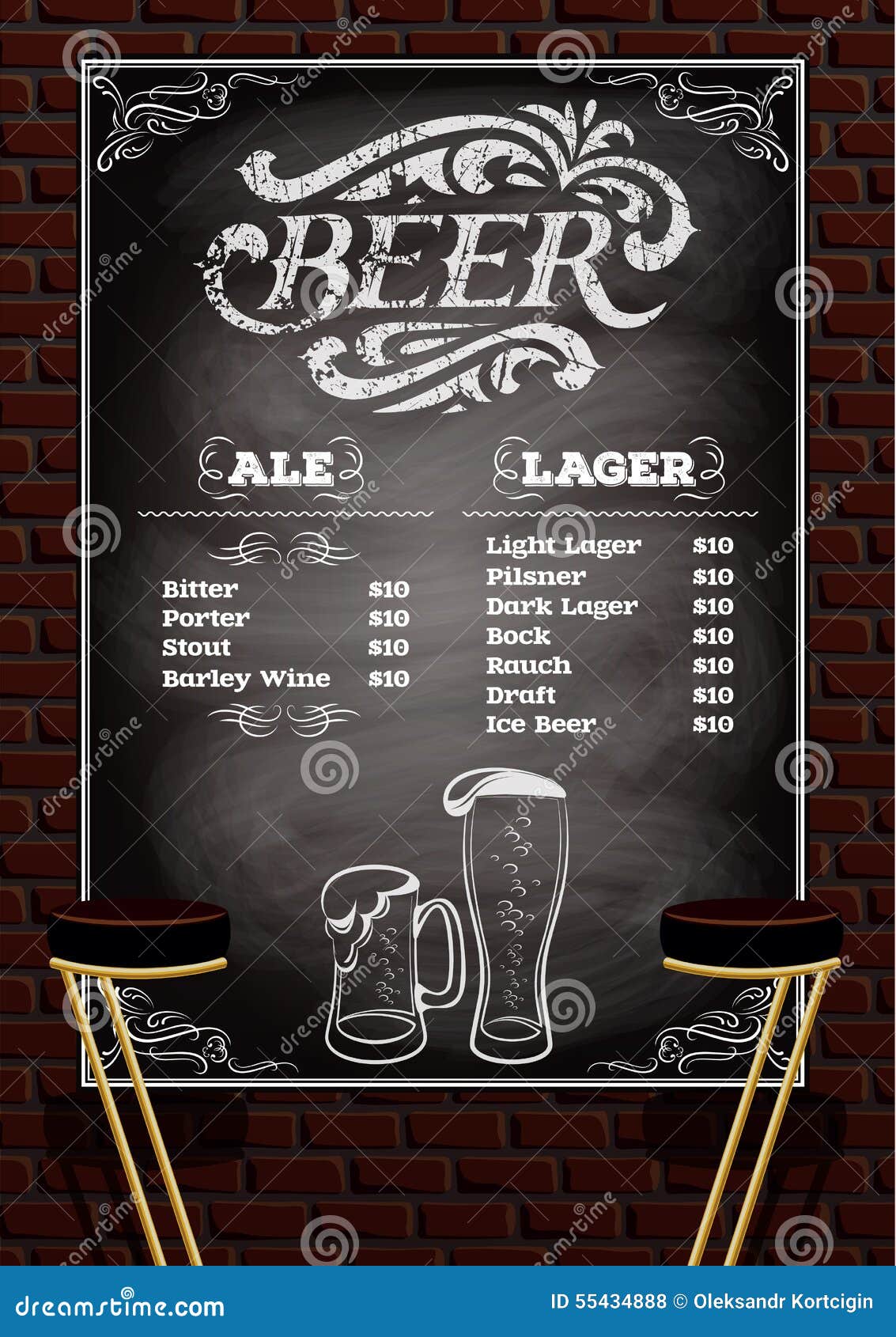 Beer Menu on the Brick Wall Background Stock Vector - Illustration of ...