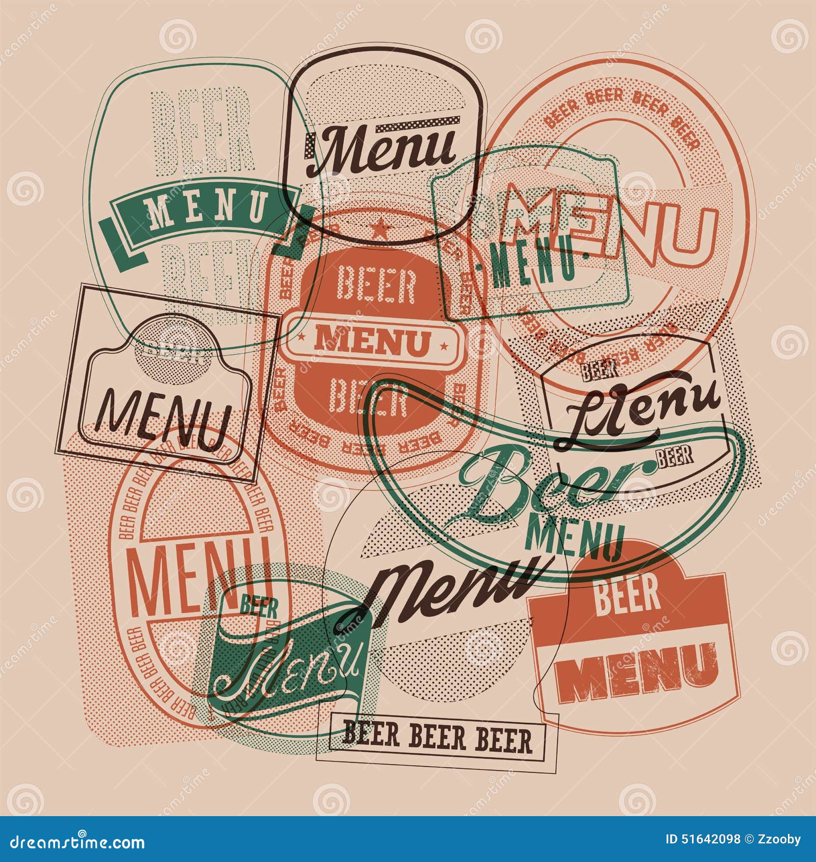 Beer Menu Design with Retro Beer Labels Stamps. Vector Illustration ...