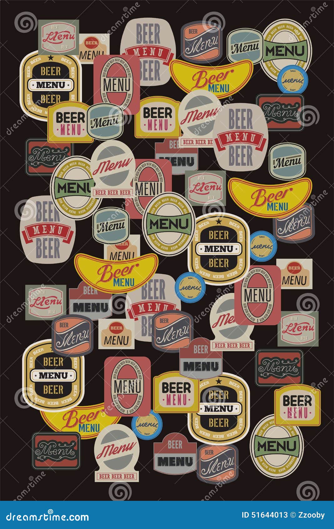 Beer Menu Design with Retro Beer Labels. Vector Illustration. Stock ...