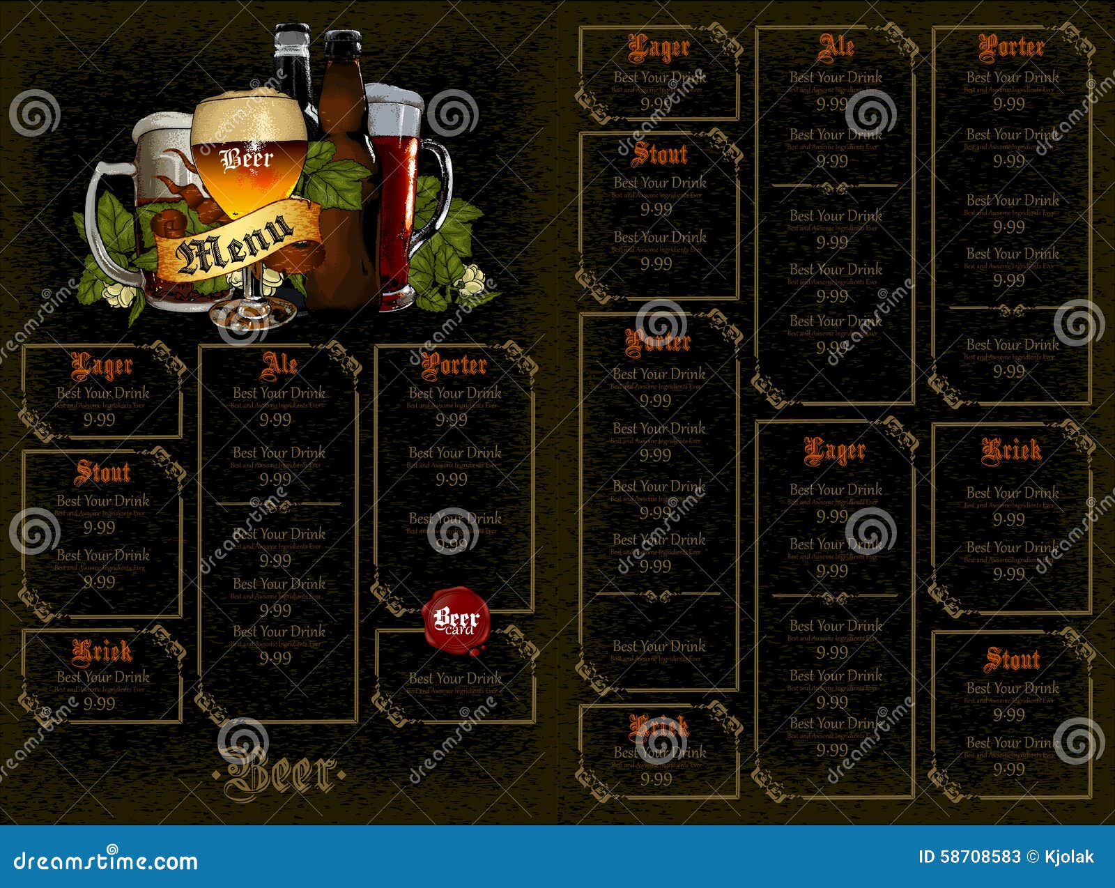 Beer menu stock vector. Illustration of template, traditional - 58708583