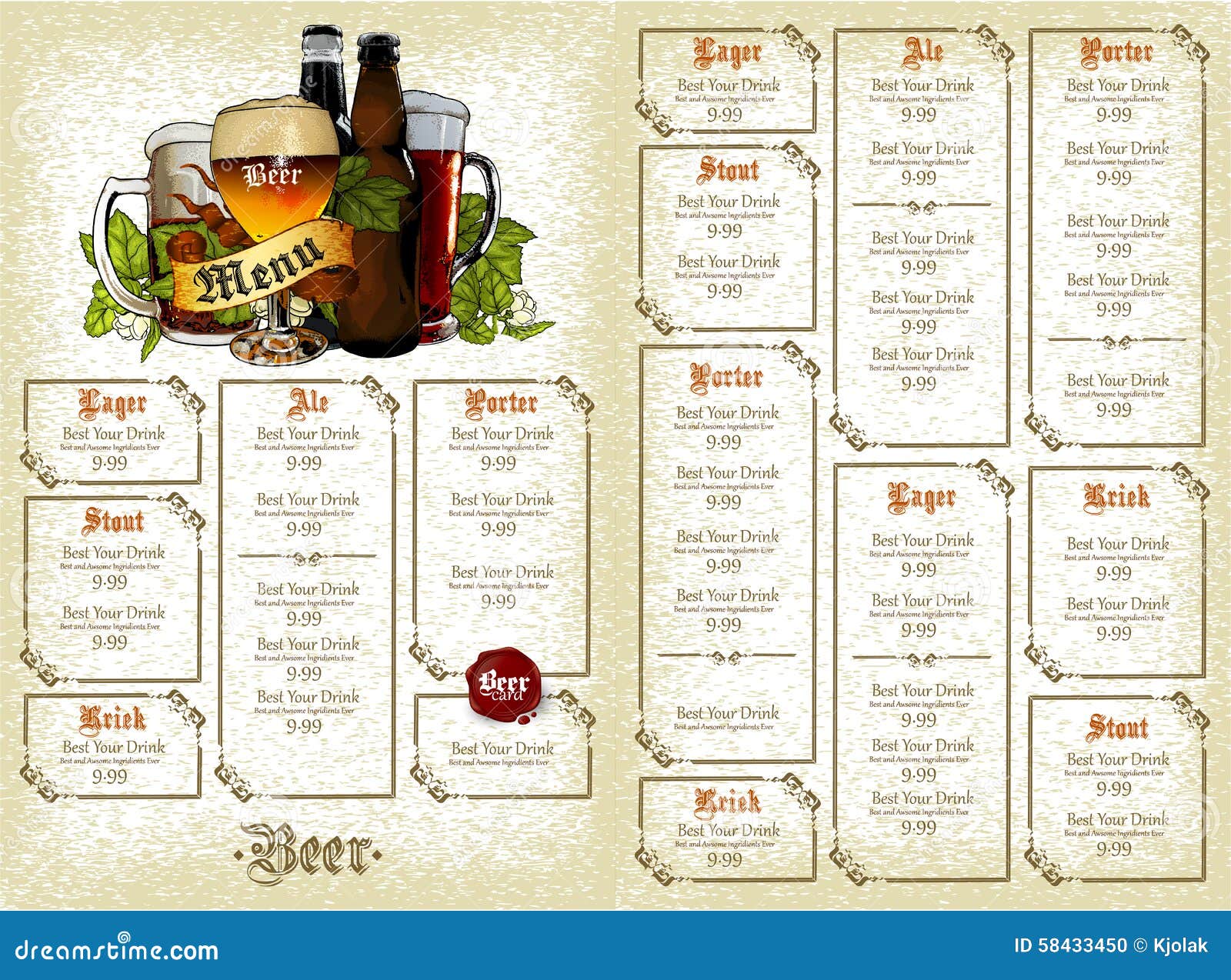 Beer menu stock vector. Illustration of alcohol, drink - 58433450
