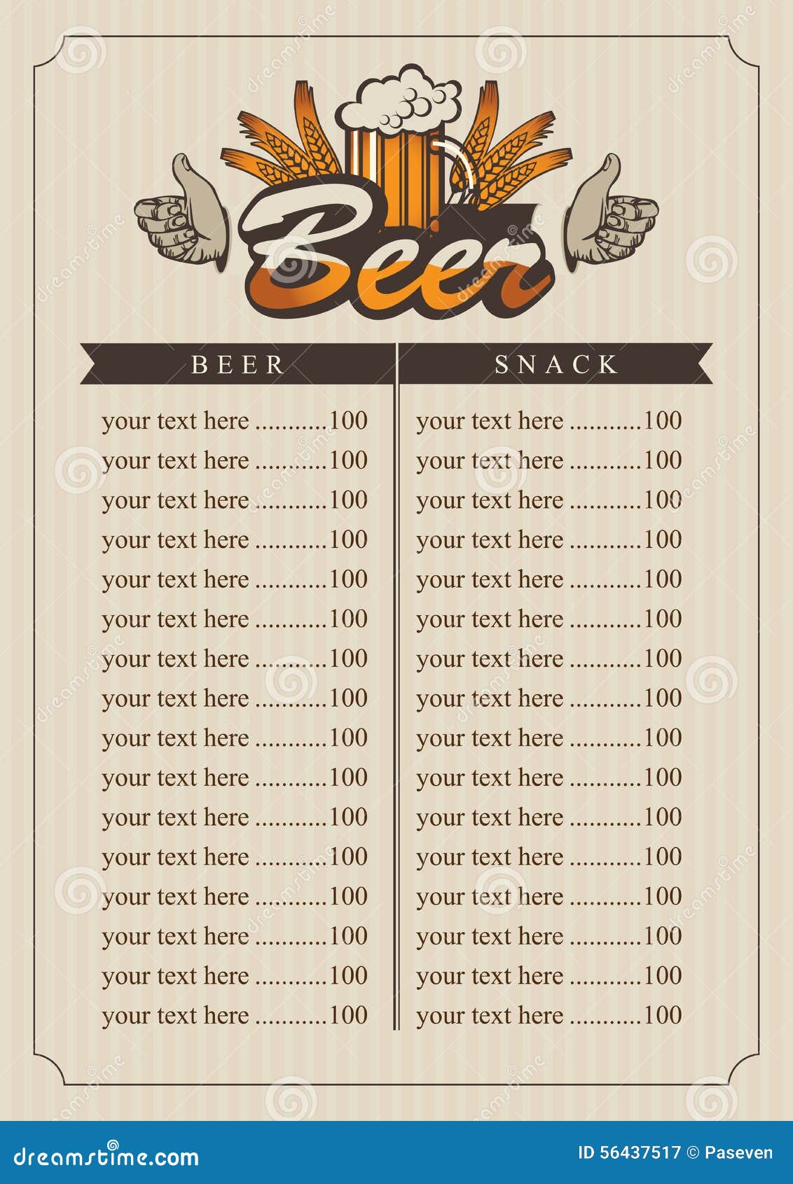 Beer menu stock vector. Illustration of pattern, price - 56437517