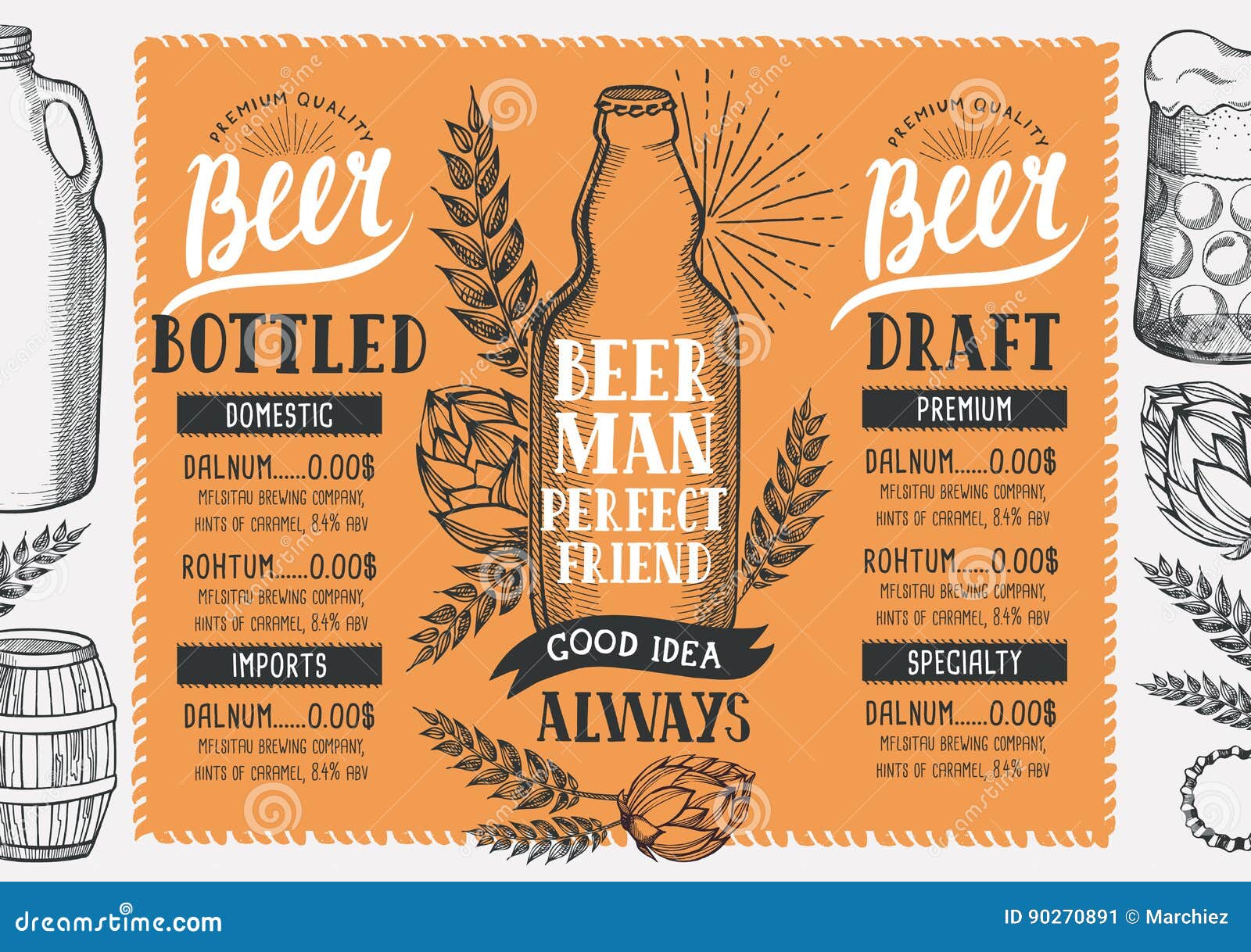 Beer Menu Restaurant, Drink Template. Stock Vector - Illustration of ...