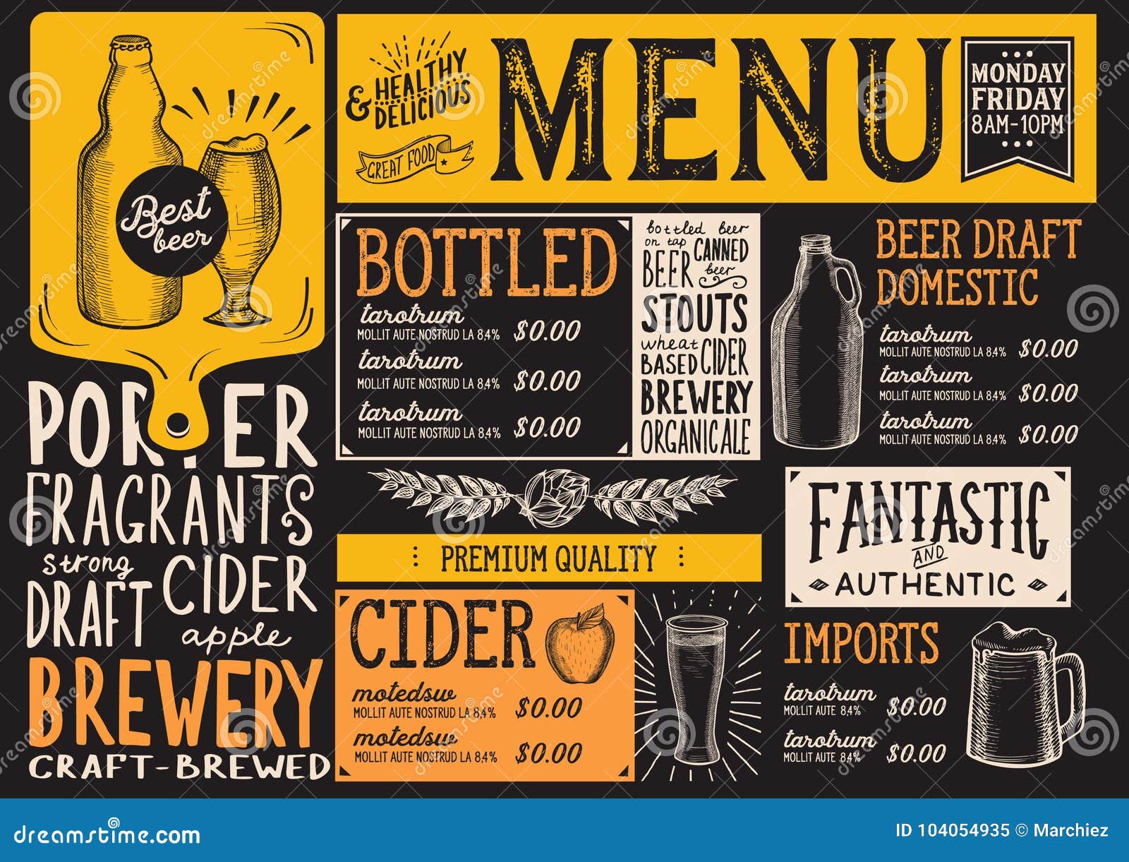 Beer Menu Restaurant, Drink Template. Stock Vector - Illustration of ...