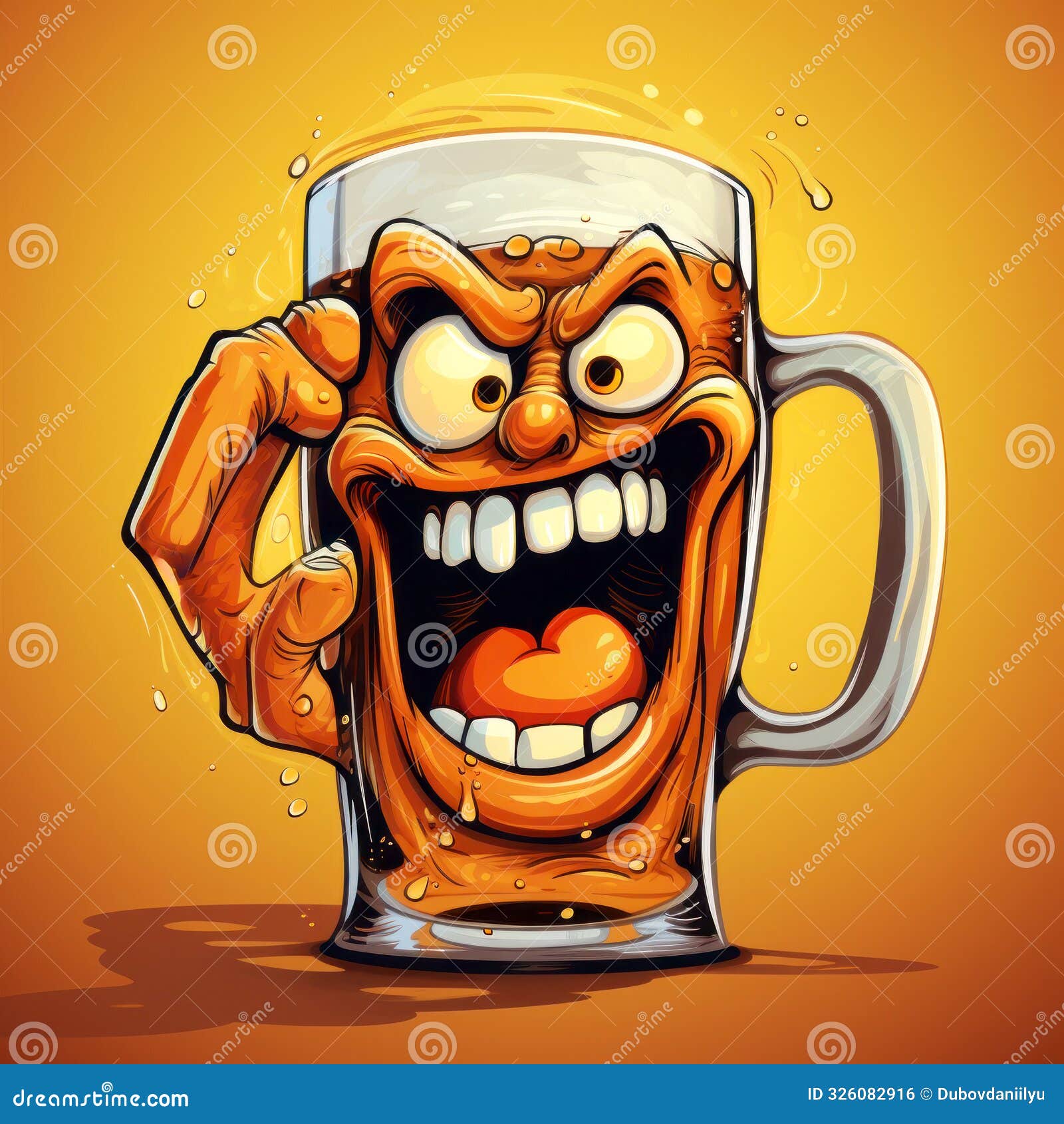 Beer Mug with Cheerful Mad Face Cartoon Illustration Front View Stock ...