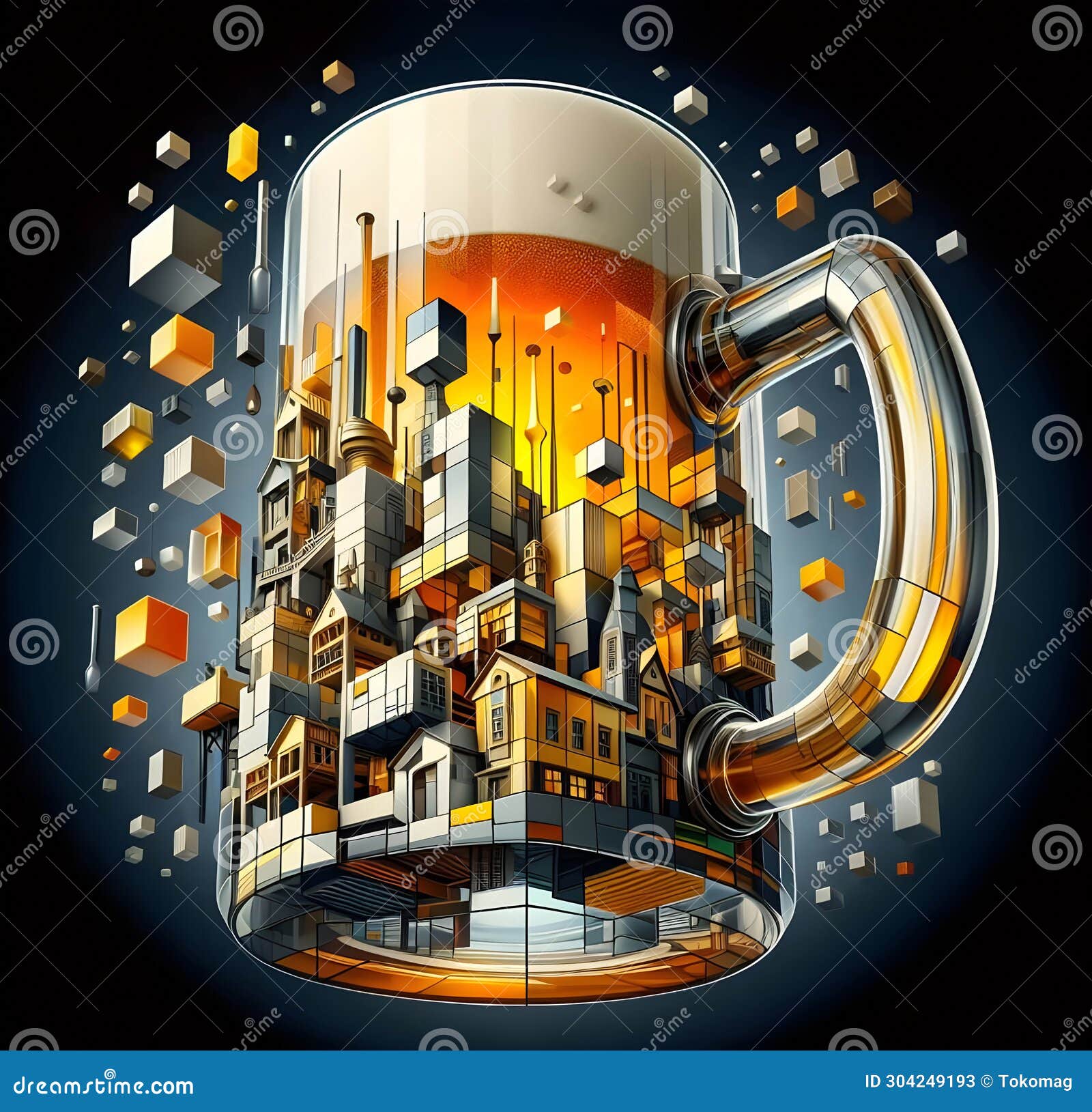 Beer Mug in Cubism Style, Low Angle Stock Illustration - Illustration ...