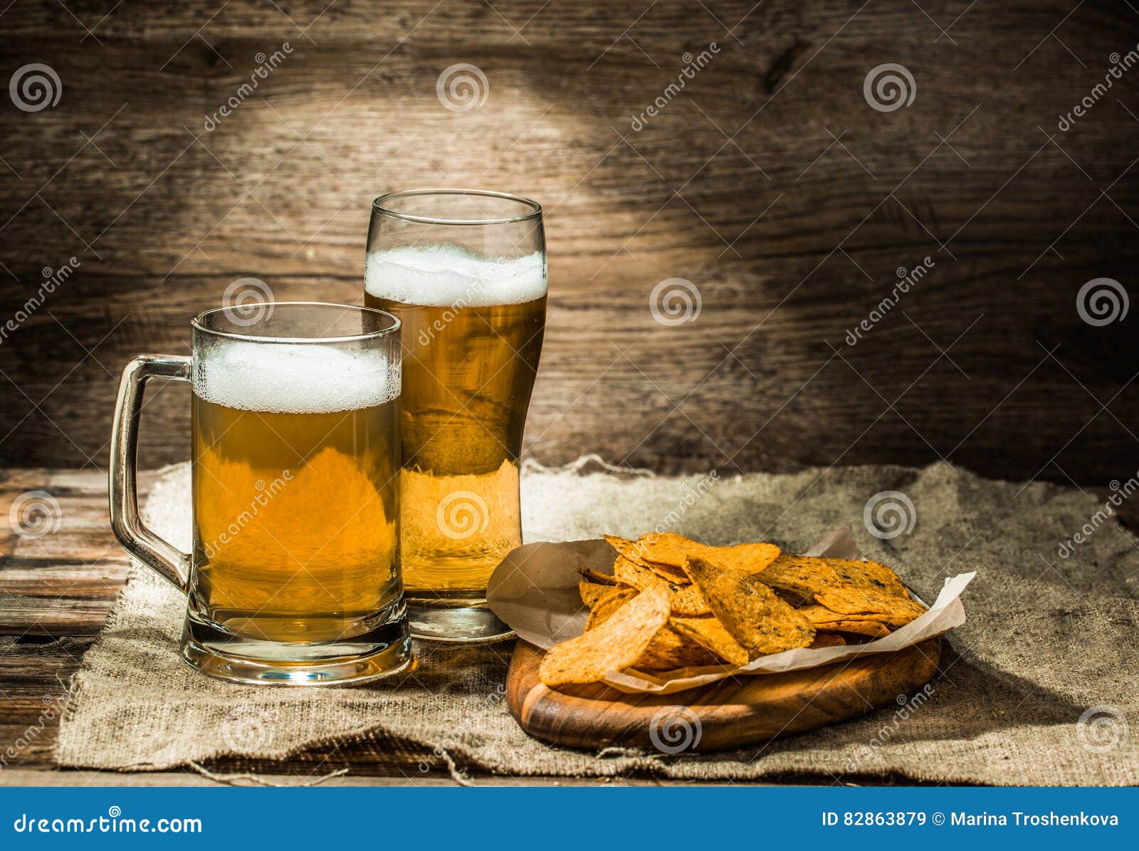Beer in a Mug, Glass , Chips on Board Stock Image - Image of generic ...