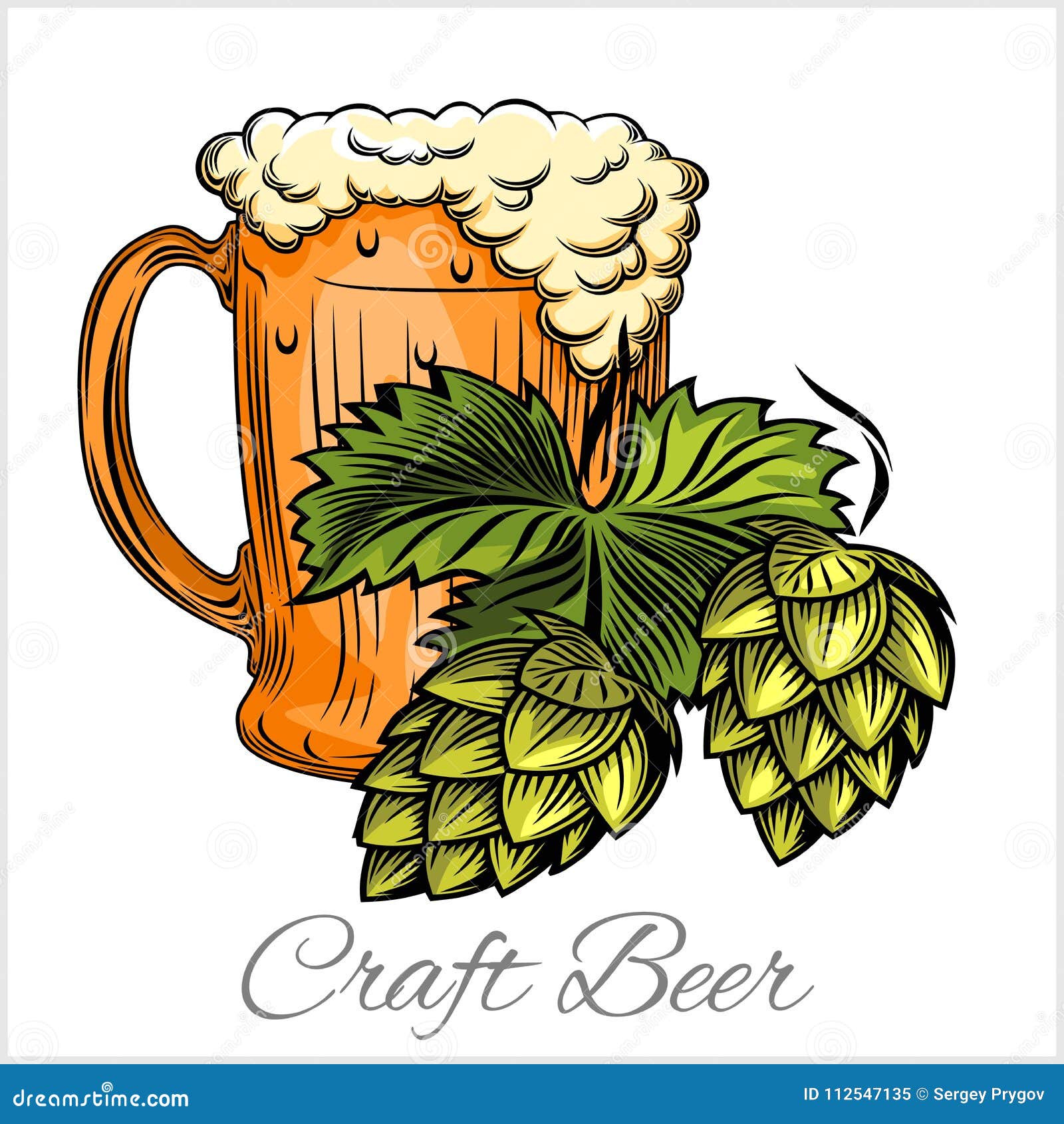Beer Mug and Hops on a White Background. Stock Vector - Illustration of ...