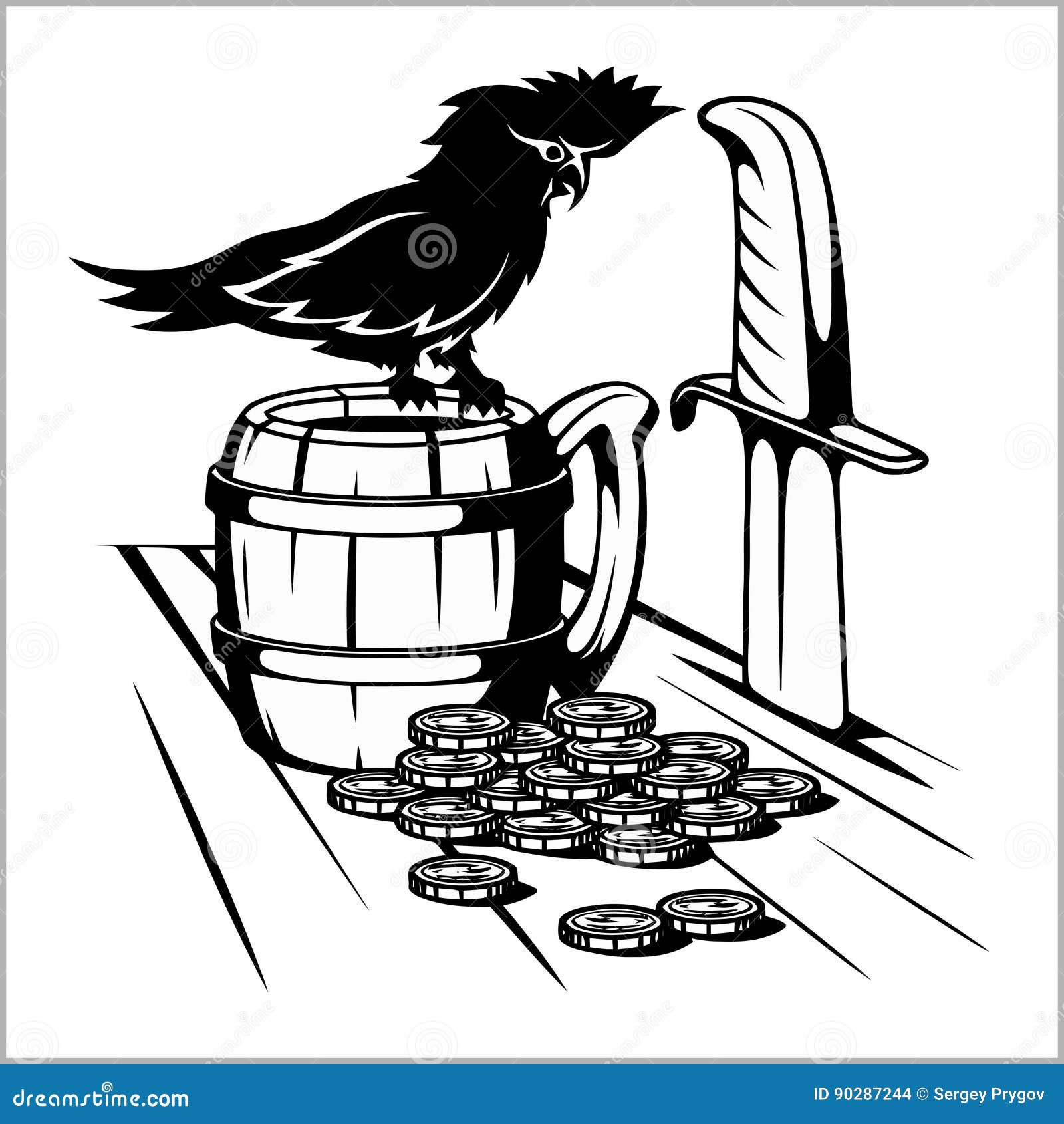 Beer Mug and Parrot - Pirate Symbols. Vector Illuastration Stock Vector ...