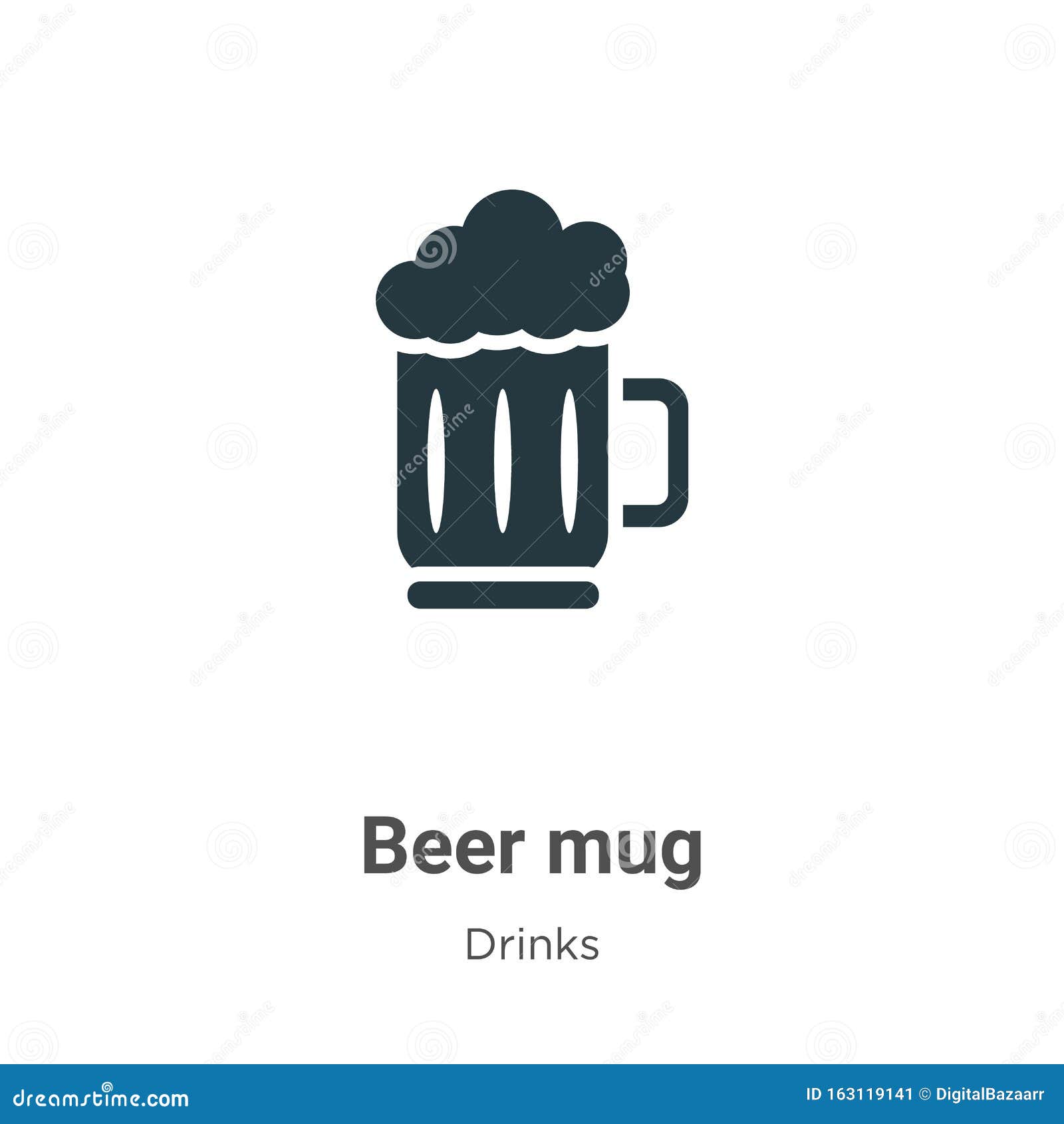 Beer Mug Vector Icon on White Background. Flat Vector Beer Mug Icon ...