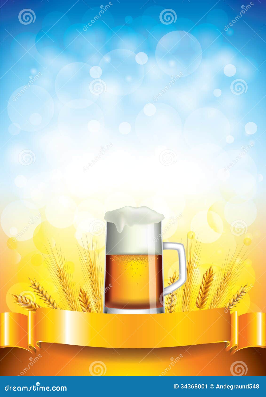 Beer Mug on Wheat Field Background Stock Vector - Illustration of ...