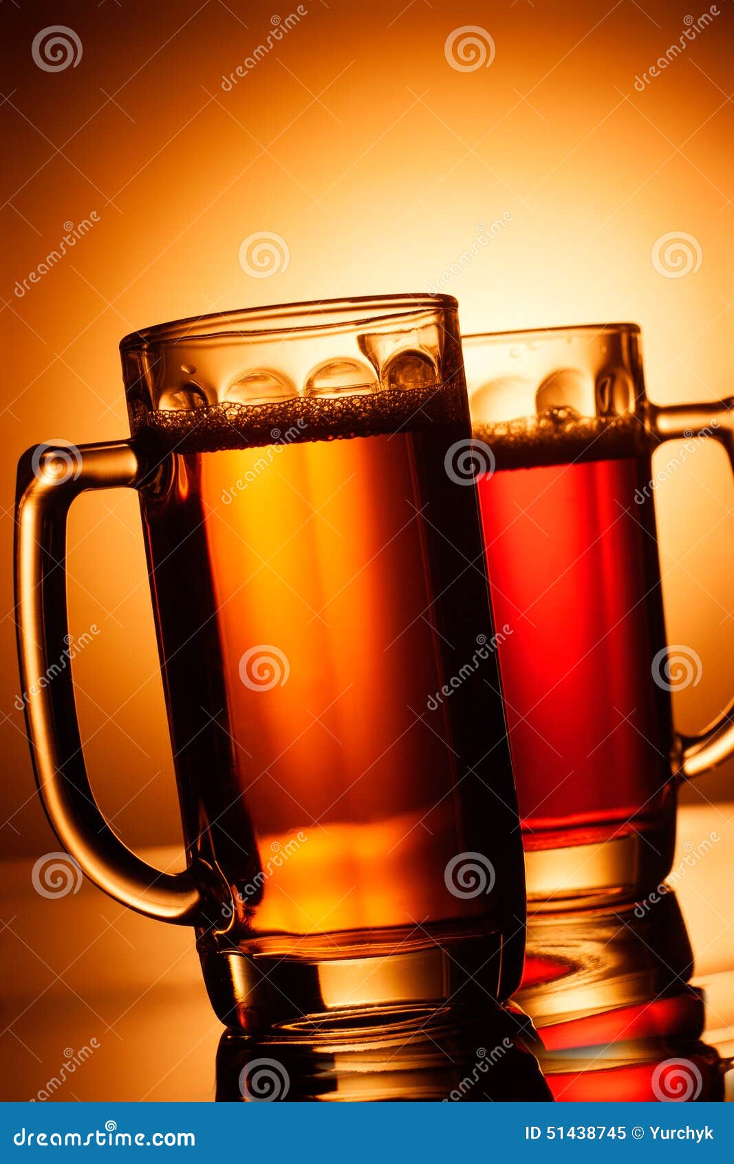 Beer Mugs Over Yellow Background Stock Image - Image of liquor, thirsty ...