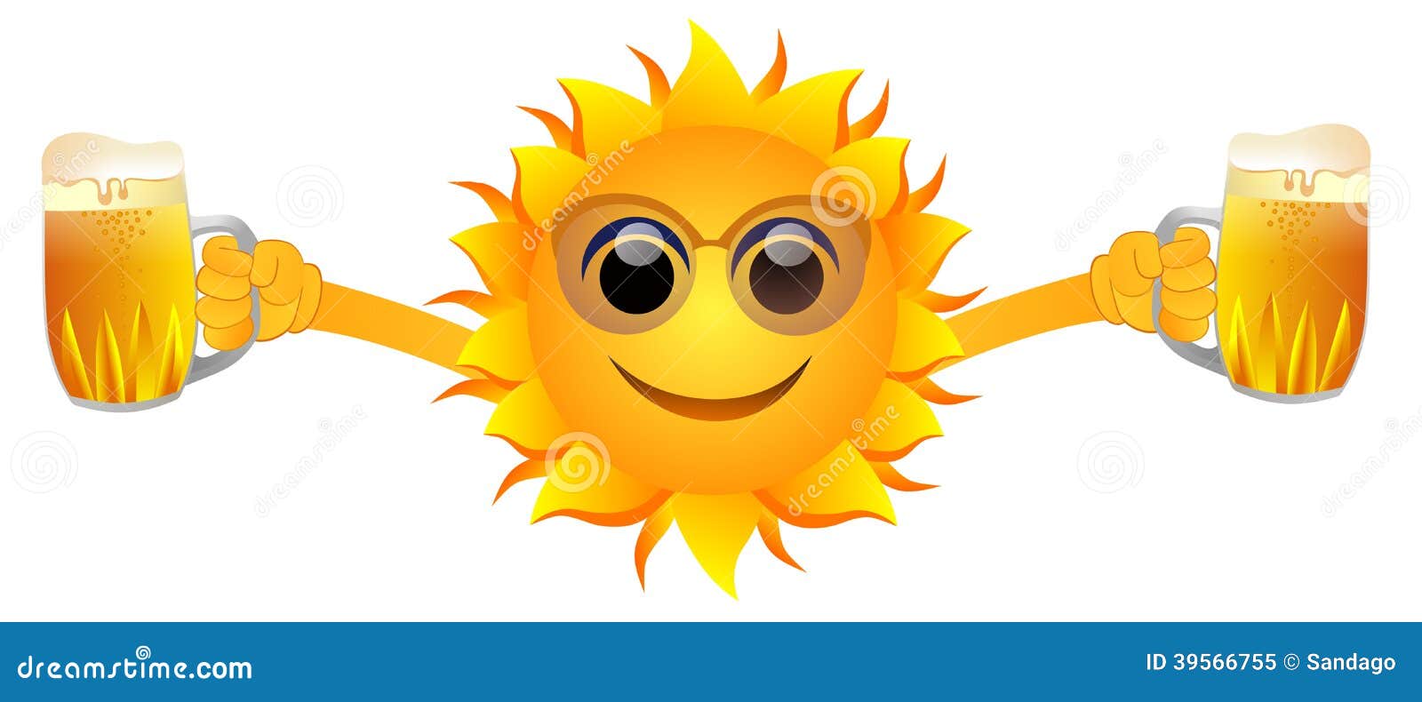 Beer mugs and summer sun stock vector. Illustration of expression ...