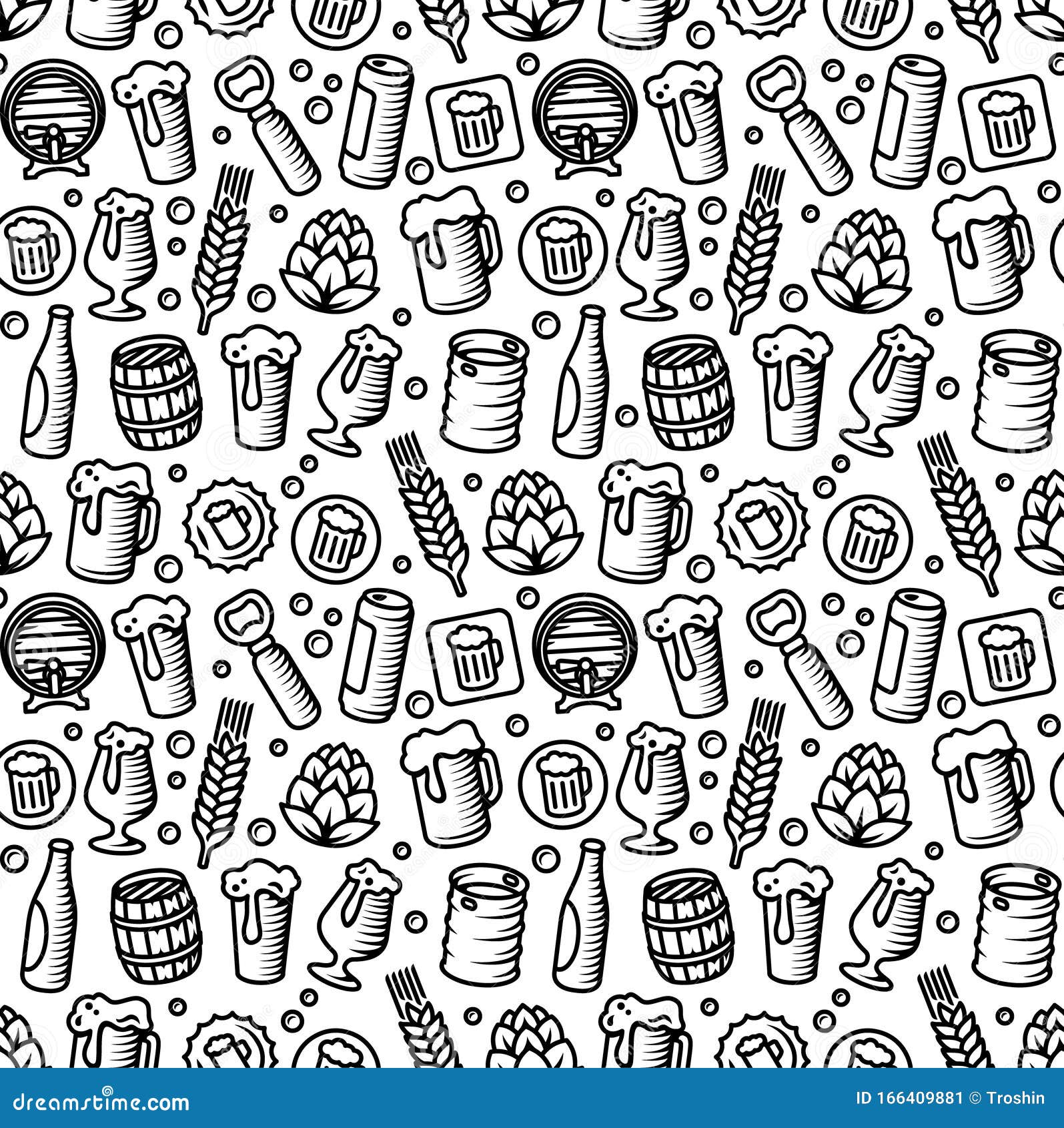 Beer Pattern. Engraved Style Black Beer Illustrations. Stock Vector ...