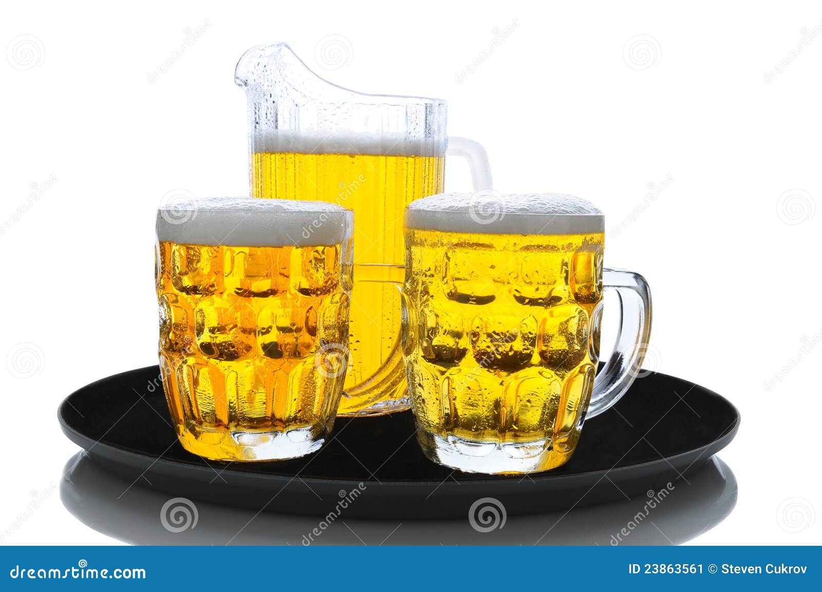 Beer Pitcher and Glasses on Tray Stock Image - Image of restaurant ...