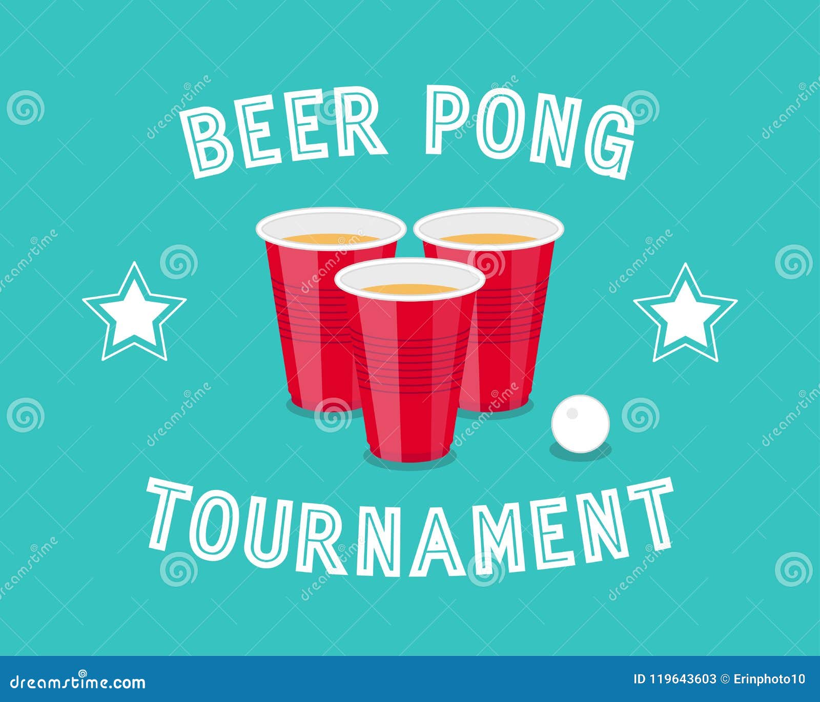 Beer Pong Tournament Flyer As Red Cups And Ping Pong Ball Stock Vector