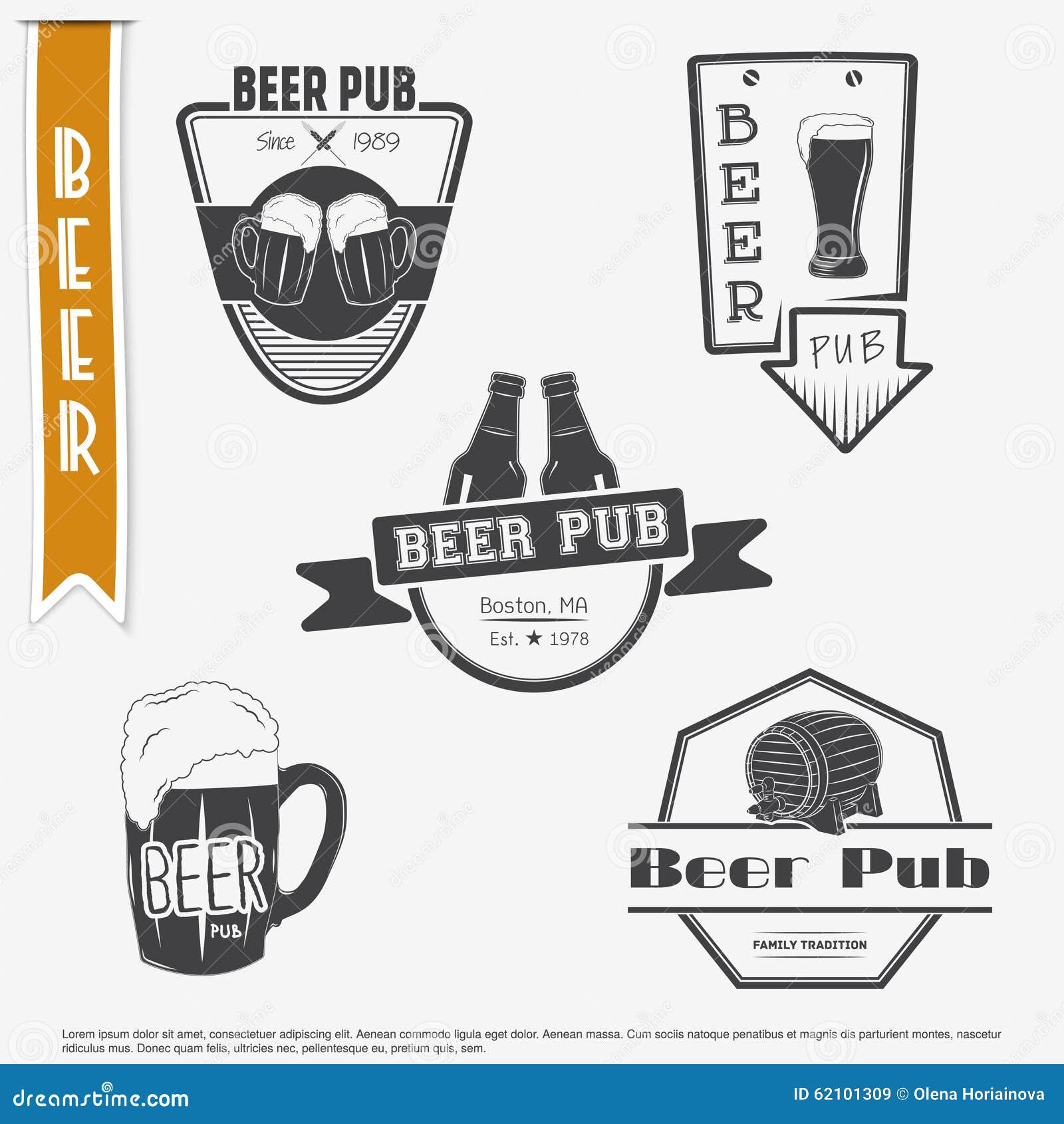 Beer Pub Set. Brewing Typographic Labels, Logos And Badges. Cartoon ...