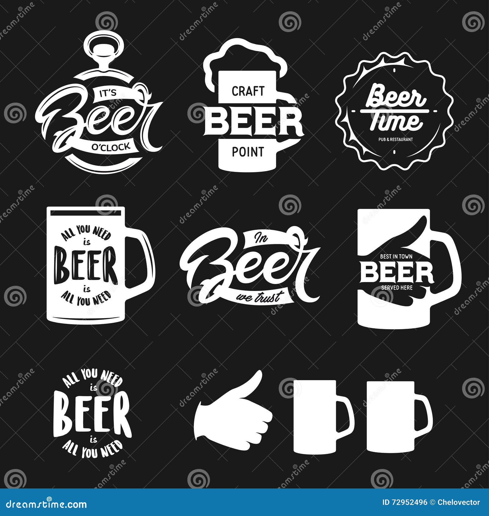 Beer Related Typography Set. Vector Vintage Lettering Illustration ...