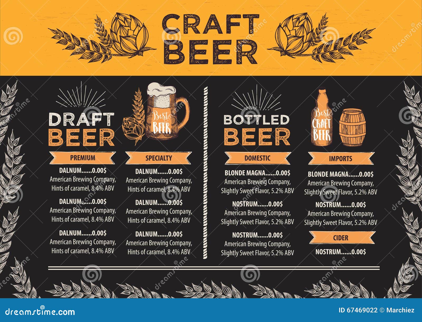 Beer Restaurant Cafe Menu, Template Design. Stock Vector - Illustration ...