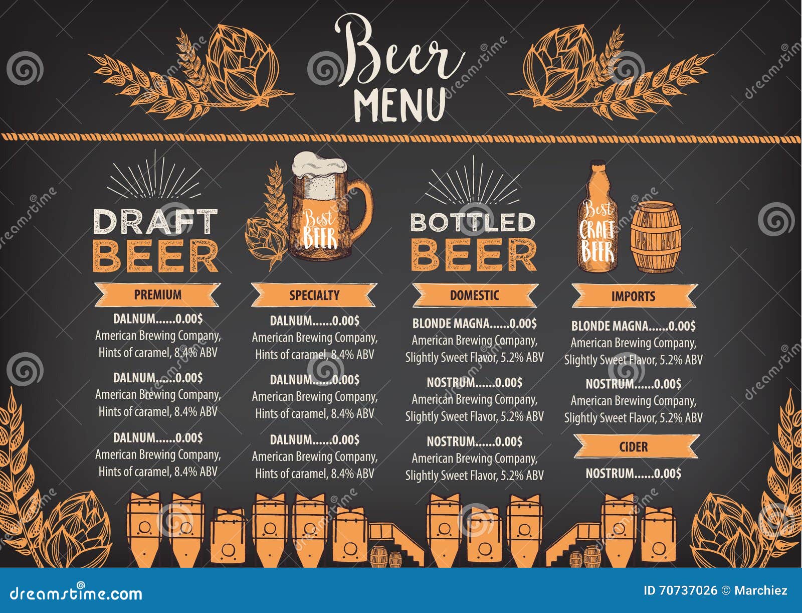 Beer Restaurant Cafe Menu, Template Design. Stock Vector - Illustration ...
