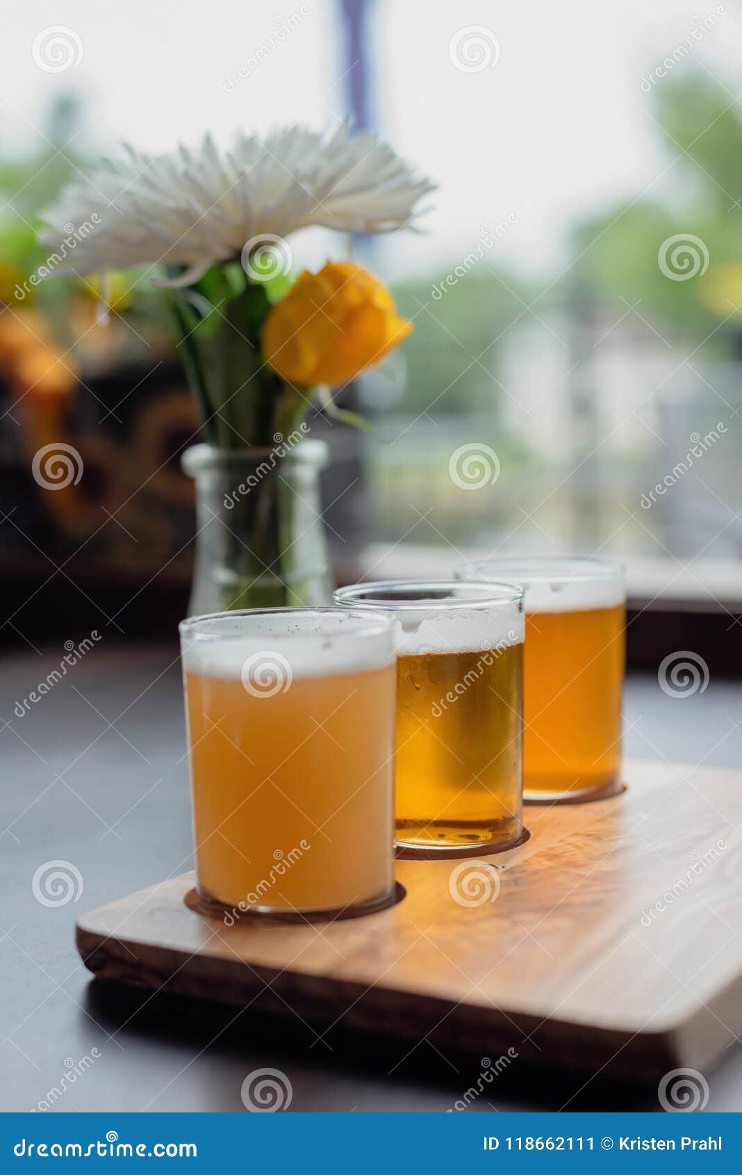 Beer Samples on a Restaurant Table Stock Image - Image of hour, table ...