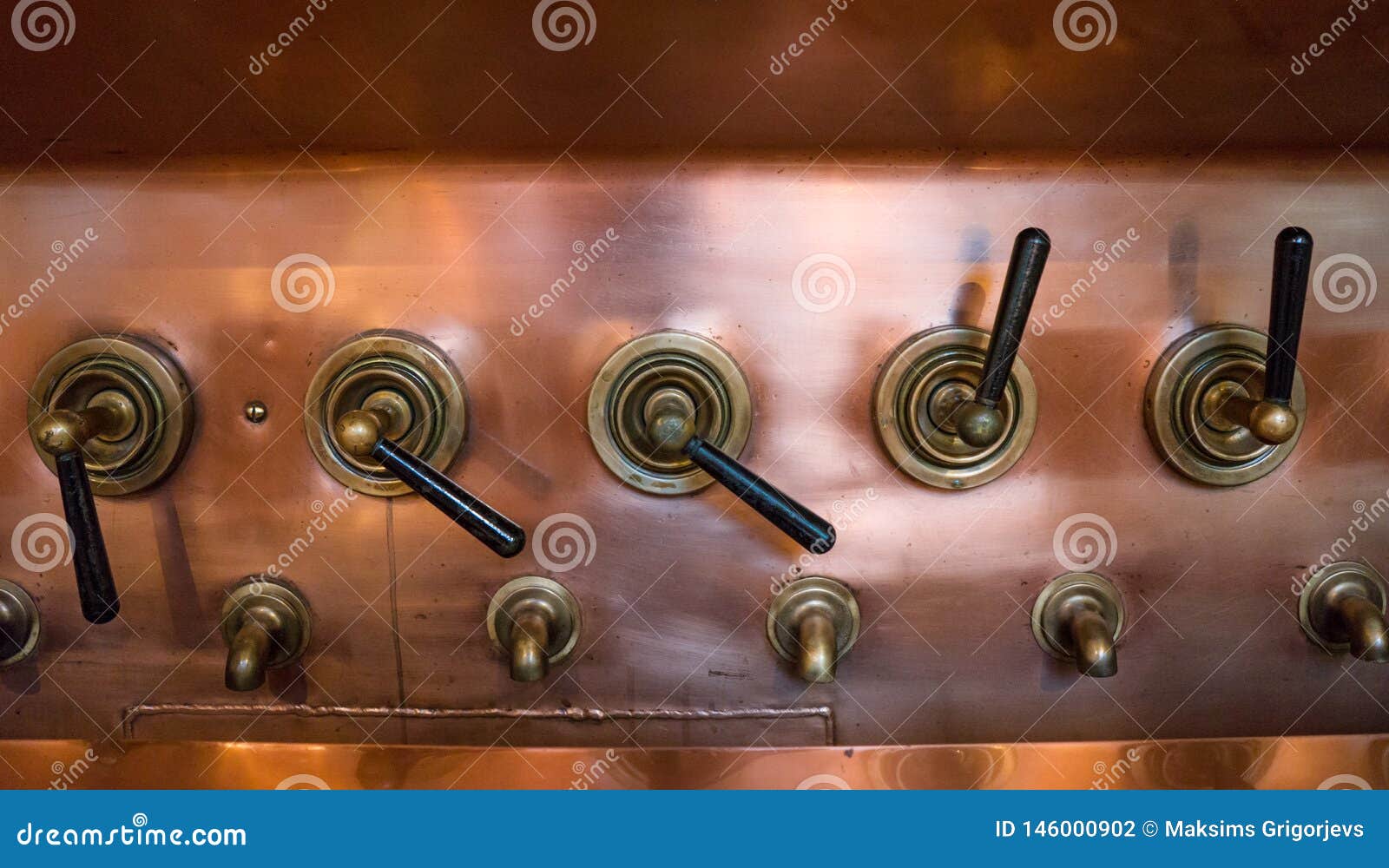 Beer Sampling Copper Taps in Old Brewery, Selective Focus Stock Photo ...