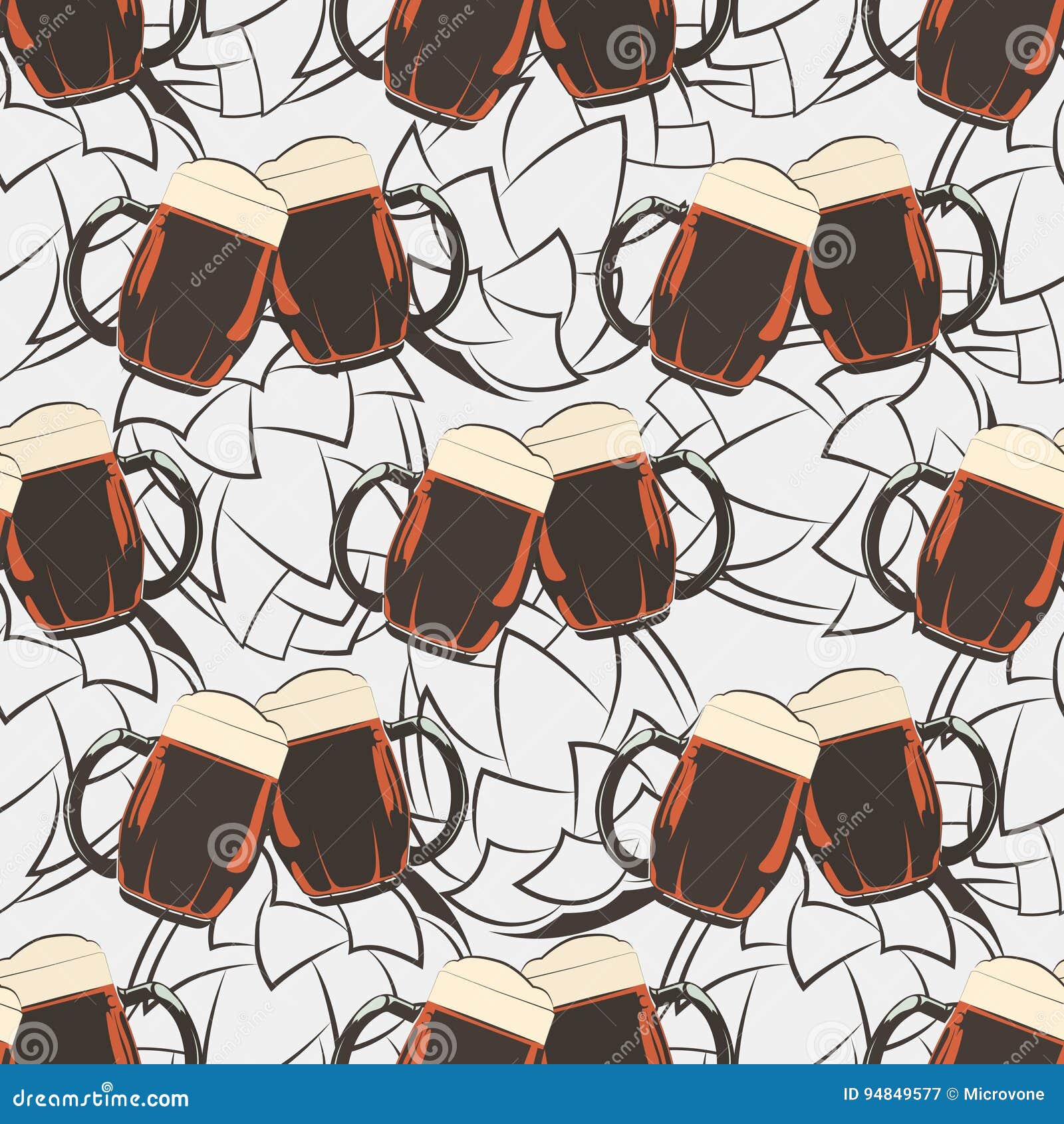 Beer Seamless Pattern With Beer Mugs And Hops Silhouetes Stock Vector ...