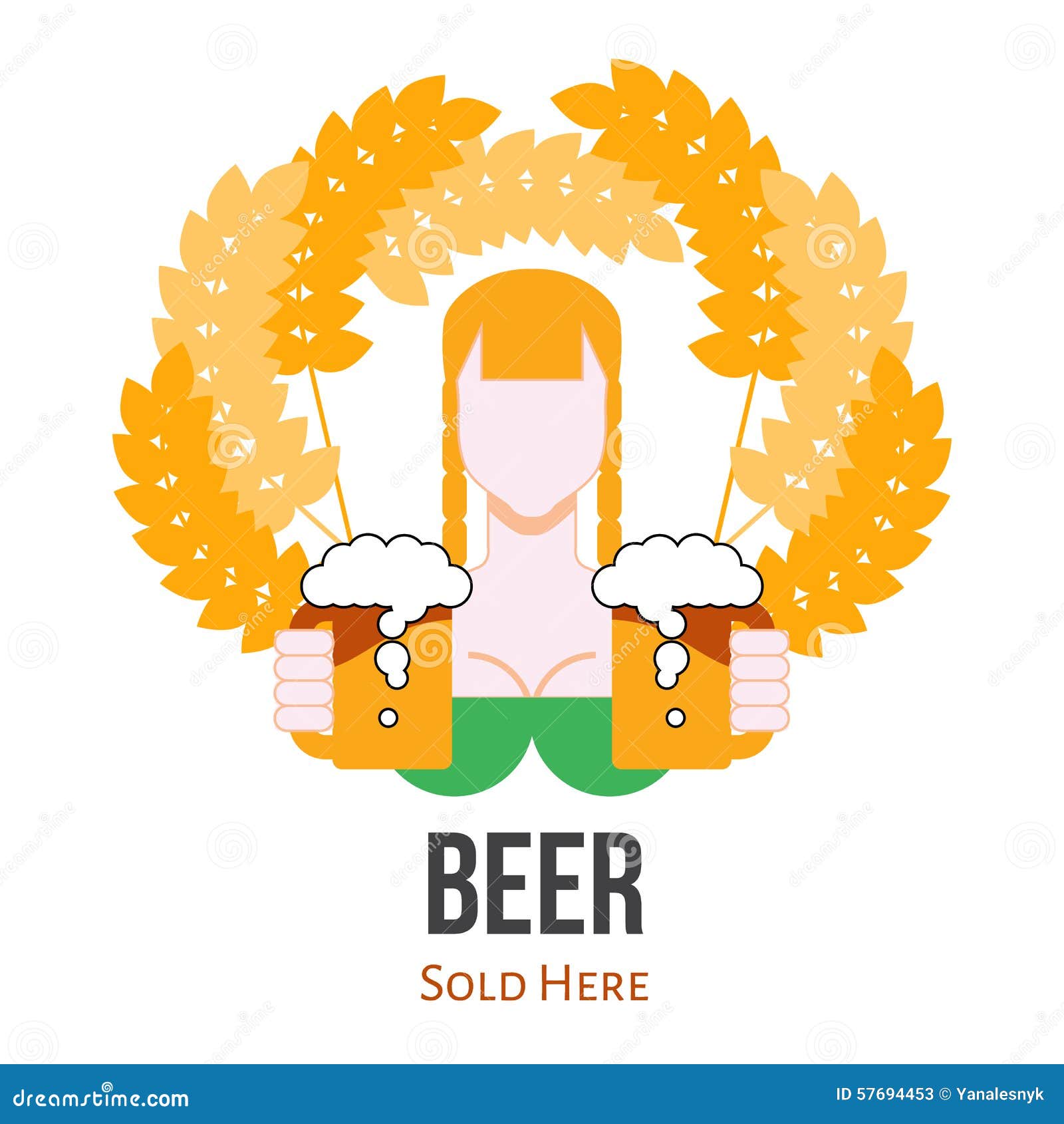 Beer Selling Label Sign, Flat Vector Logo with Girl Stock Vector ...